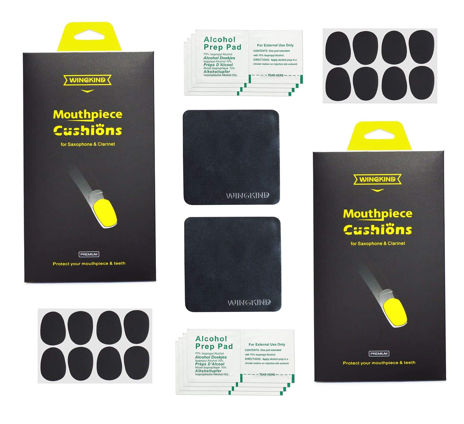 WINGKIND Alto/Tenor Saxophone & Clarinet Mouthpiece Cushions Patches Pads, 0.8mm Black (16 pieces)