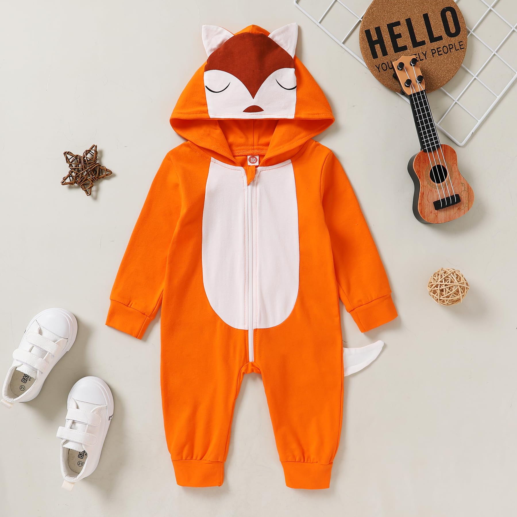 YOUNGER TREE Baby Boys Girls Cotton Rompers Long-Sleeve Jumpsuit Bodysuit Fall Winter Clothes for 0-24 Months Infant (9-12 Months, Orange Fox Romper)