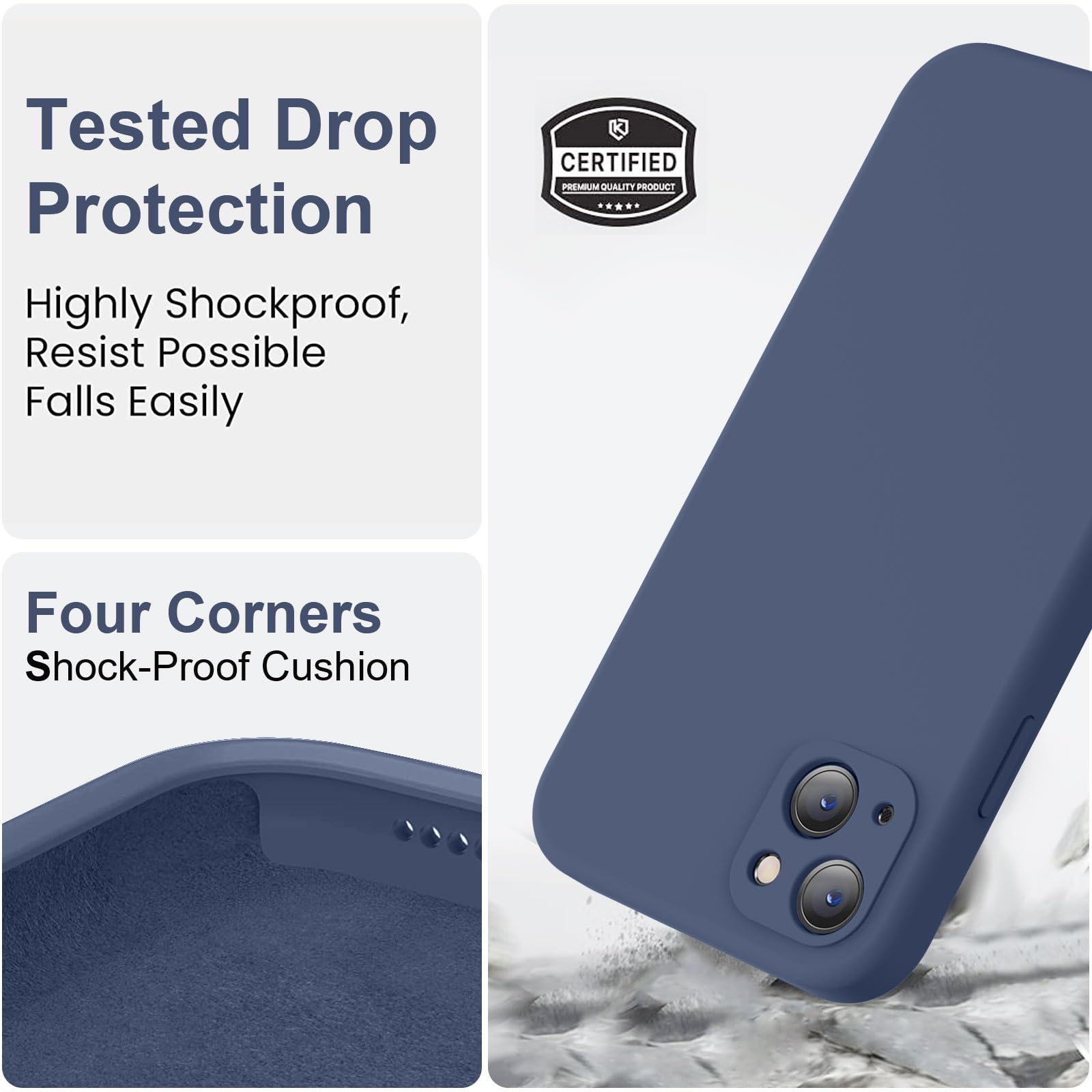 Vooii Compatible with iPhone 14 Case, Upgraded Liquid Silicone with [Full Cover Camera Protection] [Soft Anti-Scratch Microfiber Lining] Protective Phone Case for iPhone 14 6.1 inch - Navy Blue