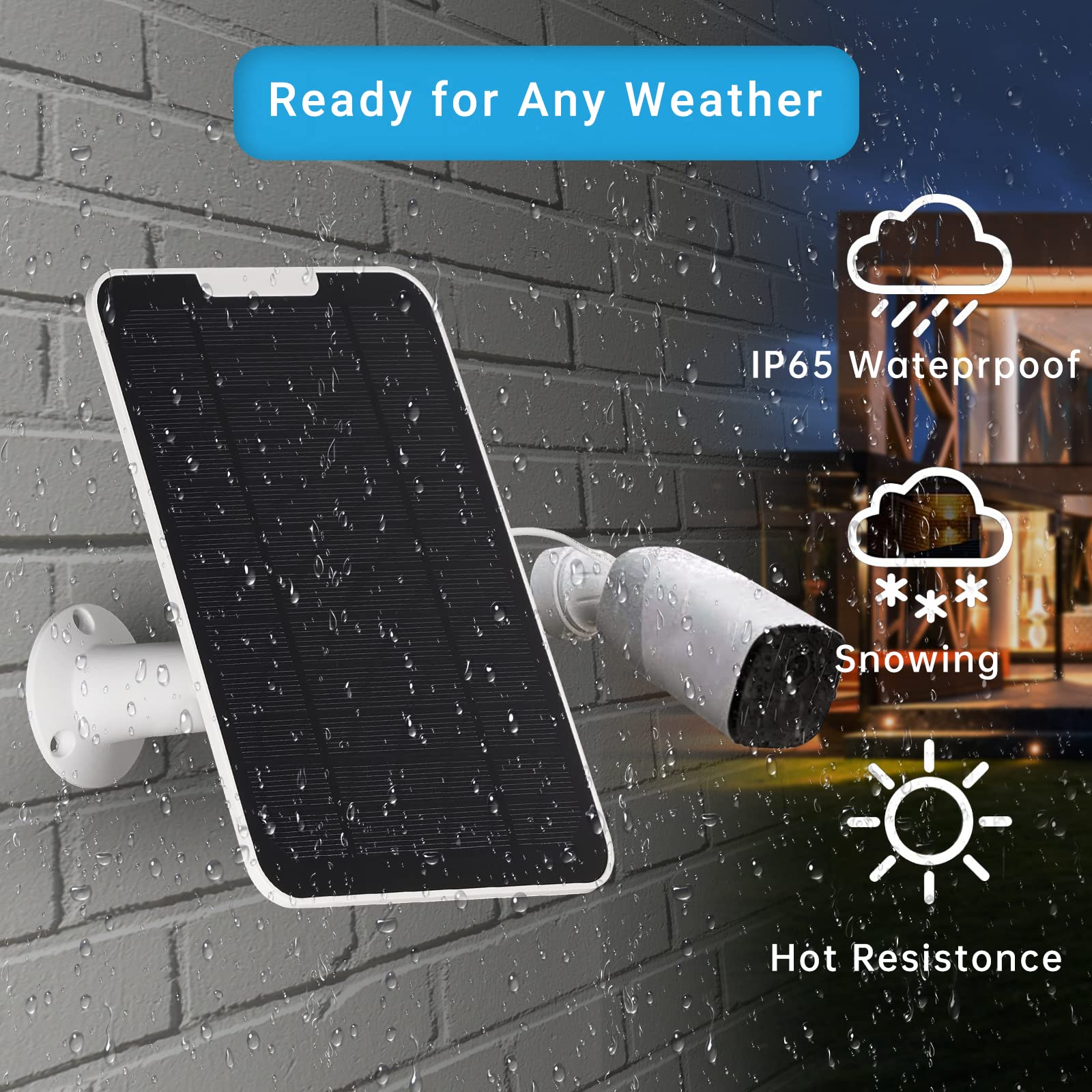 Upgrade 5V 6W Solar Panel for Security Camera, Compatible with Eufycam 2C/2C Pro/2/2 Pro/E20/E40/E, Continuous Power Supply with Micro USB Port, USB-C Adapter and 9.8ft/3m Charging Cord, 4 Pack