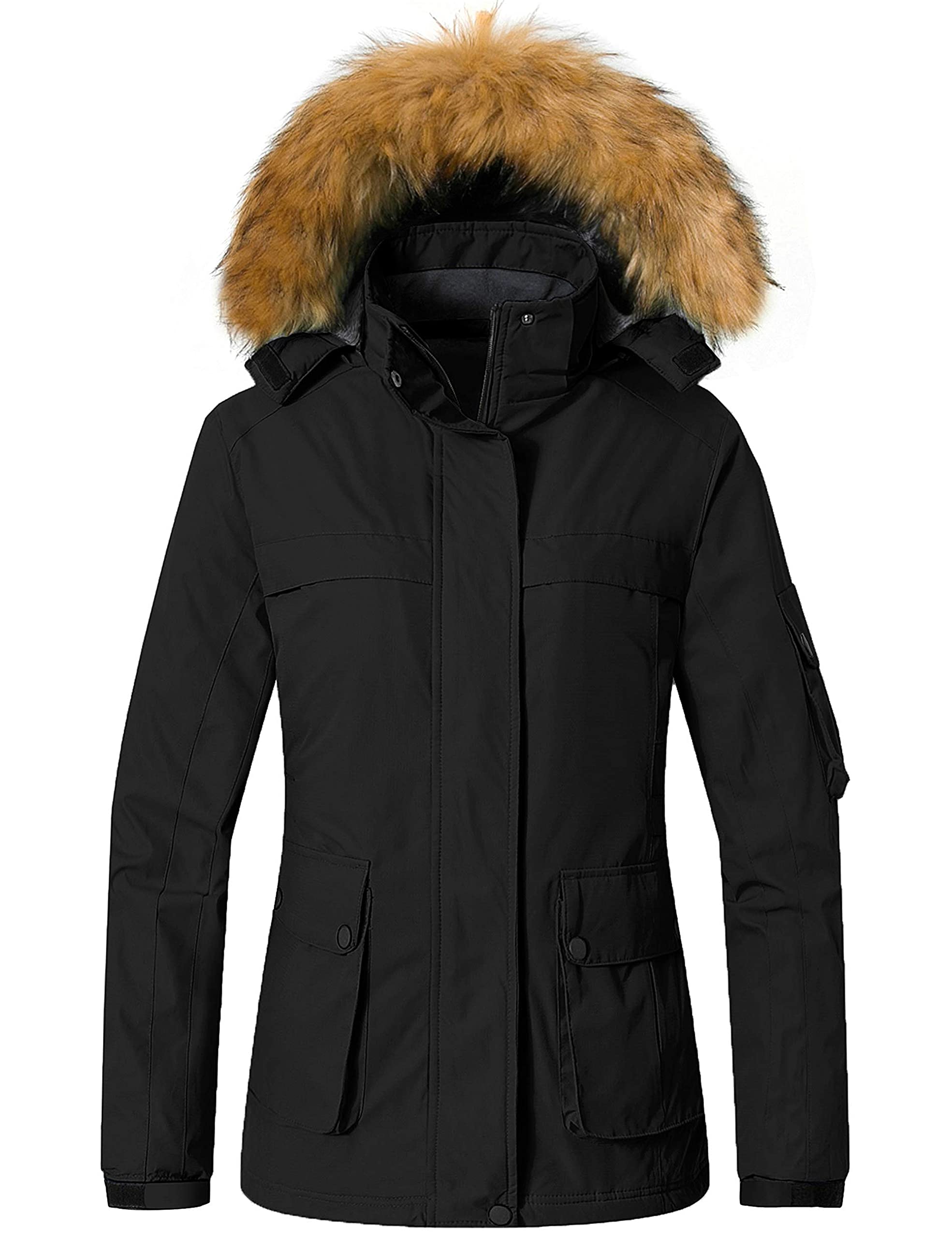 wantdo Women's Mountain Skiing Jacket Outdoors Snowboarding Outerwear Black 2XL
