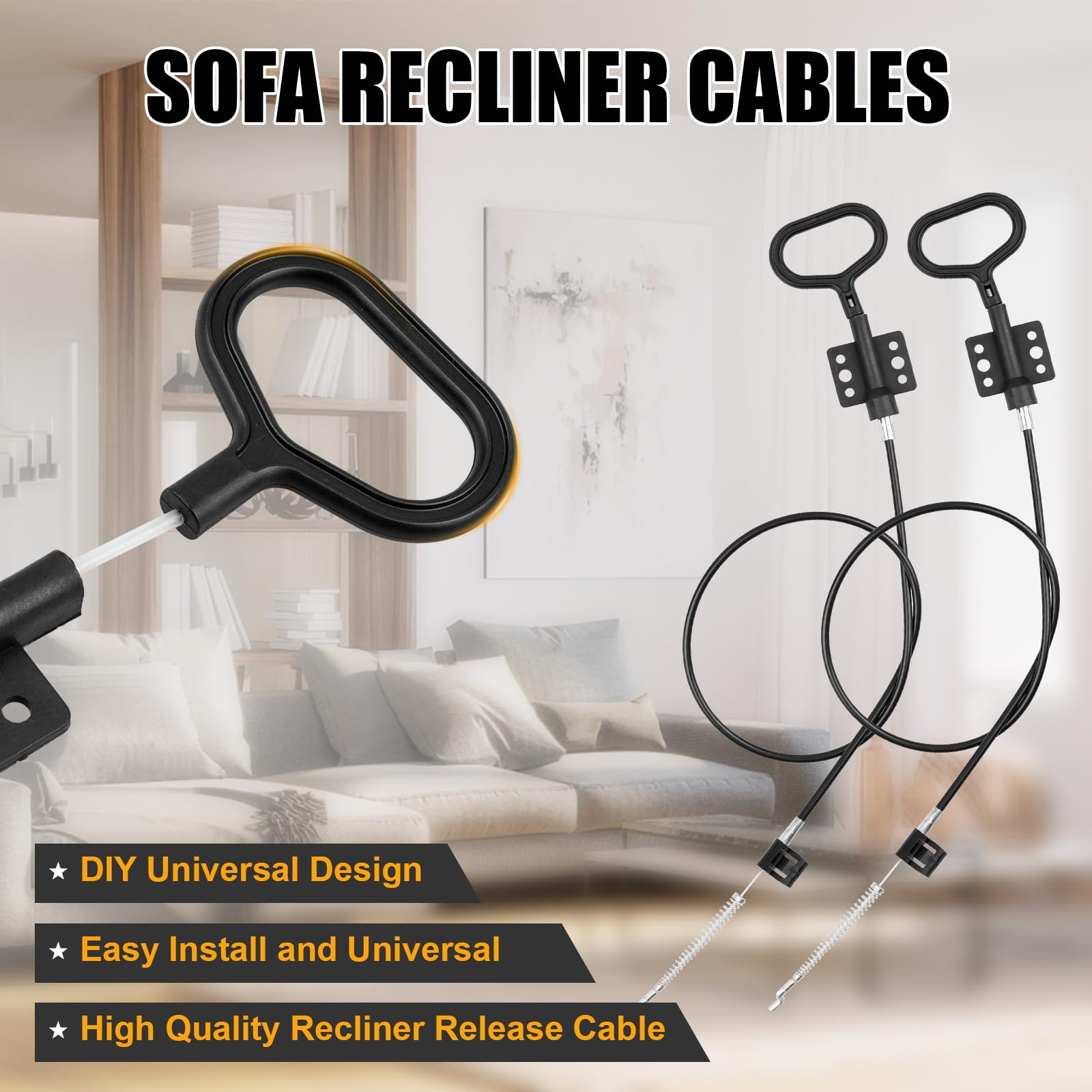 YEYETUO Sofa Recliner Cables, 2PCS Release Cables Replacement D Ring Pull Handle, Recliner Replacement Parts Hook Exposed Length 4.75 Inch, Total Length 36.5 Inch