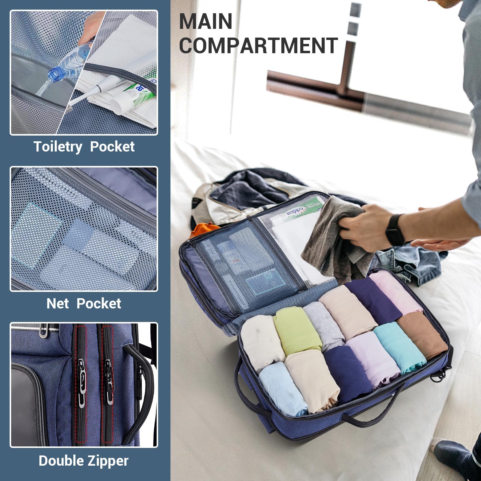 VPBAGE 40L Travel Luggage Backpack with Laptop Compartment, Personal Item Bag for Men, Carry on Luggage Daypack with USB Charging Port, Alternative to Suitcase