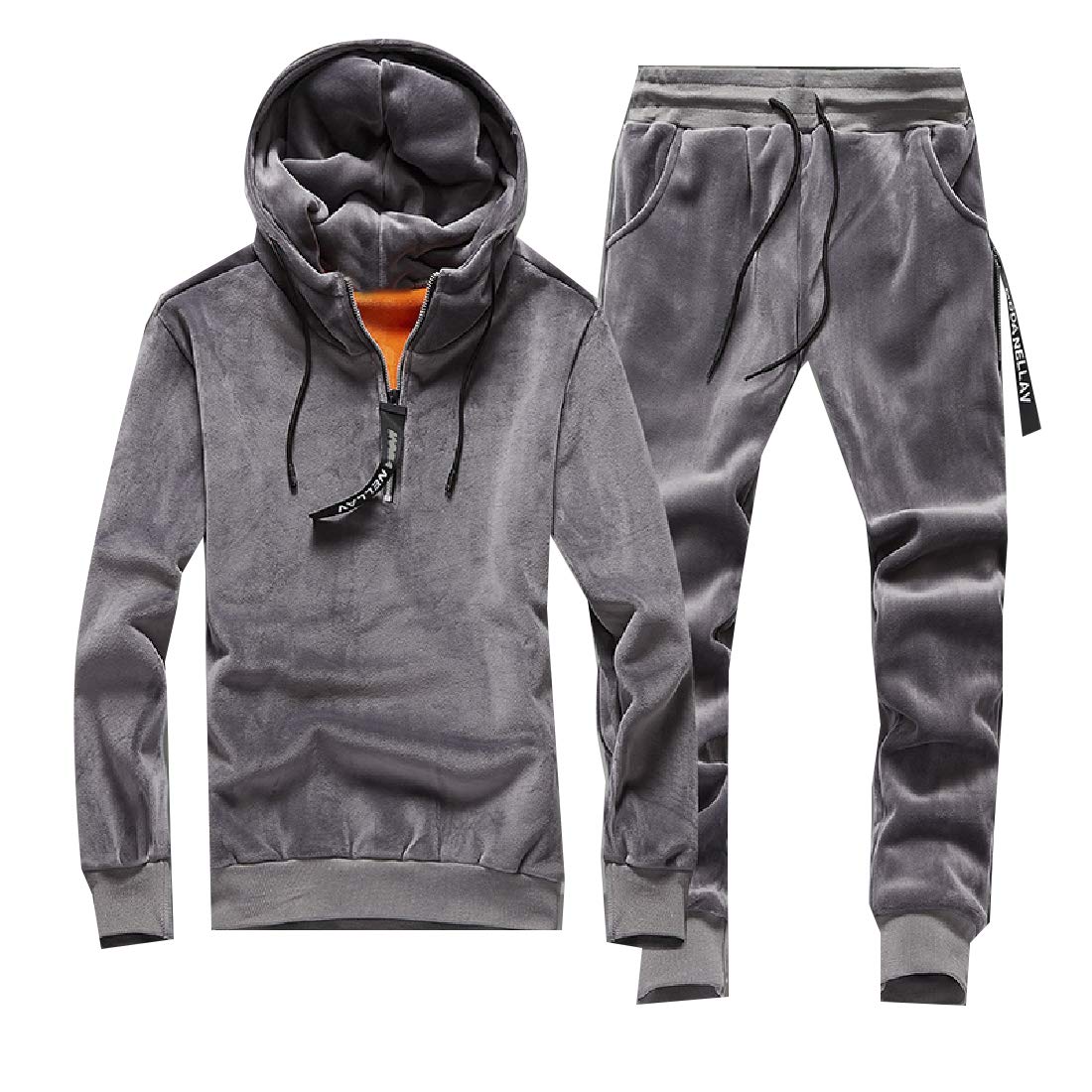 Winwinus Men 2-Piece Velour Athletic Fit Hoodie Relaxed-Fit Sport Tracksuit Light Grey XL