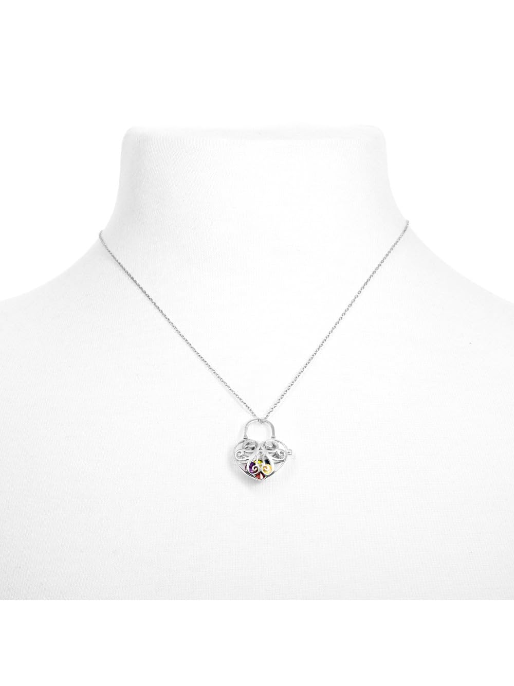 Sterling Silver Personalized 4mm Round Simulated Birthstone Heart Locket (16" chain) - Caged Locket Jewelry - Personalized Locket Necklace for Women - Gift for Her - Gifts for Mom
