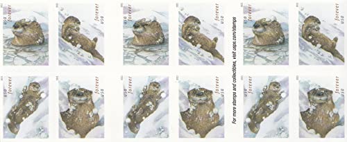 USPS 2021 Otters in Snow Forever First Class Postage Stamps Playful Theme, Winter, Holiday, Invitations, Animal Lover, (1 Booklet of 20 Stamps)