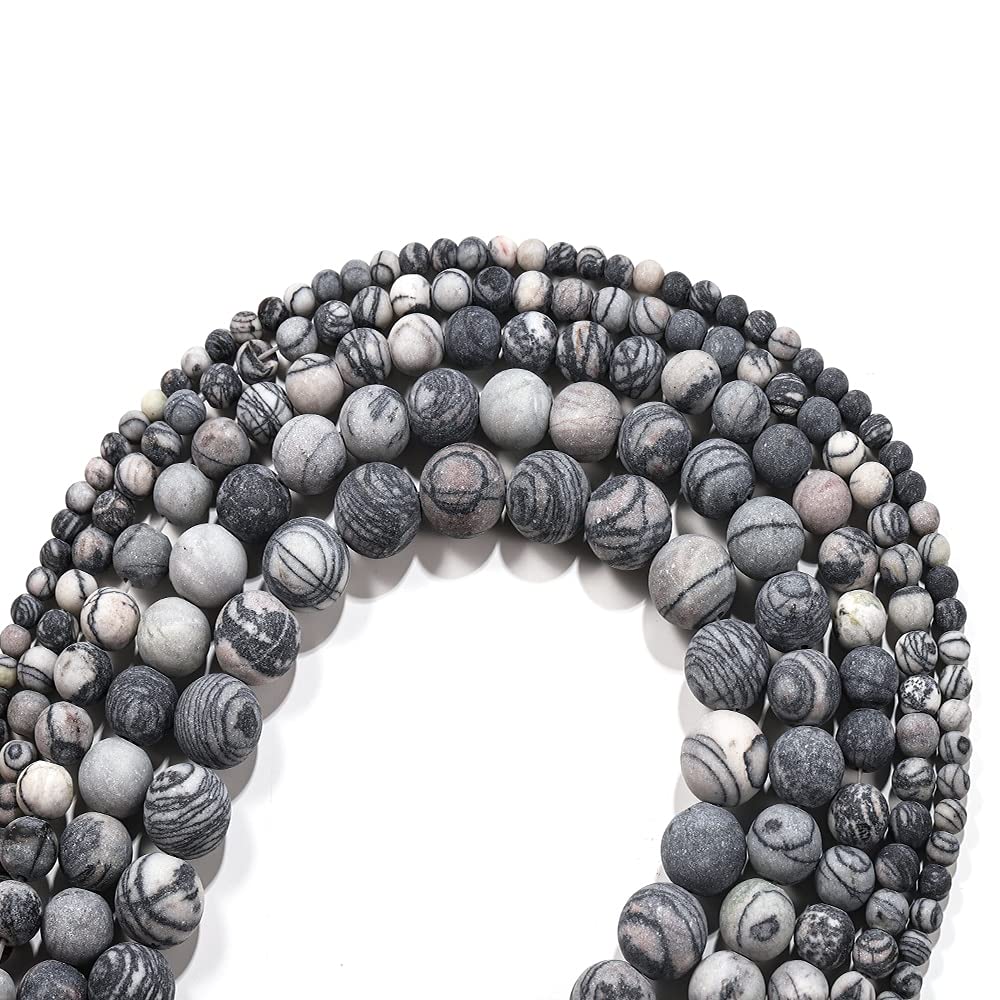 YU 1strand 4/6/8/10/12mm Matte Black Web Jaspers Stone Round Loose Spacer Beads for Bracelet Jewelry Makings Supplies T314 (Color : Web Jaspers Stone, Item Diameter : 10mm)