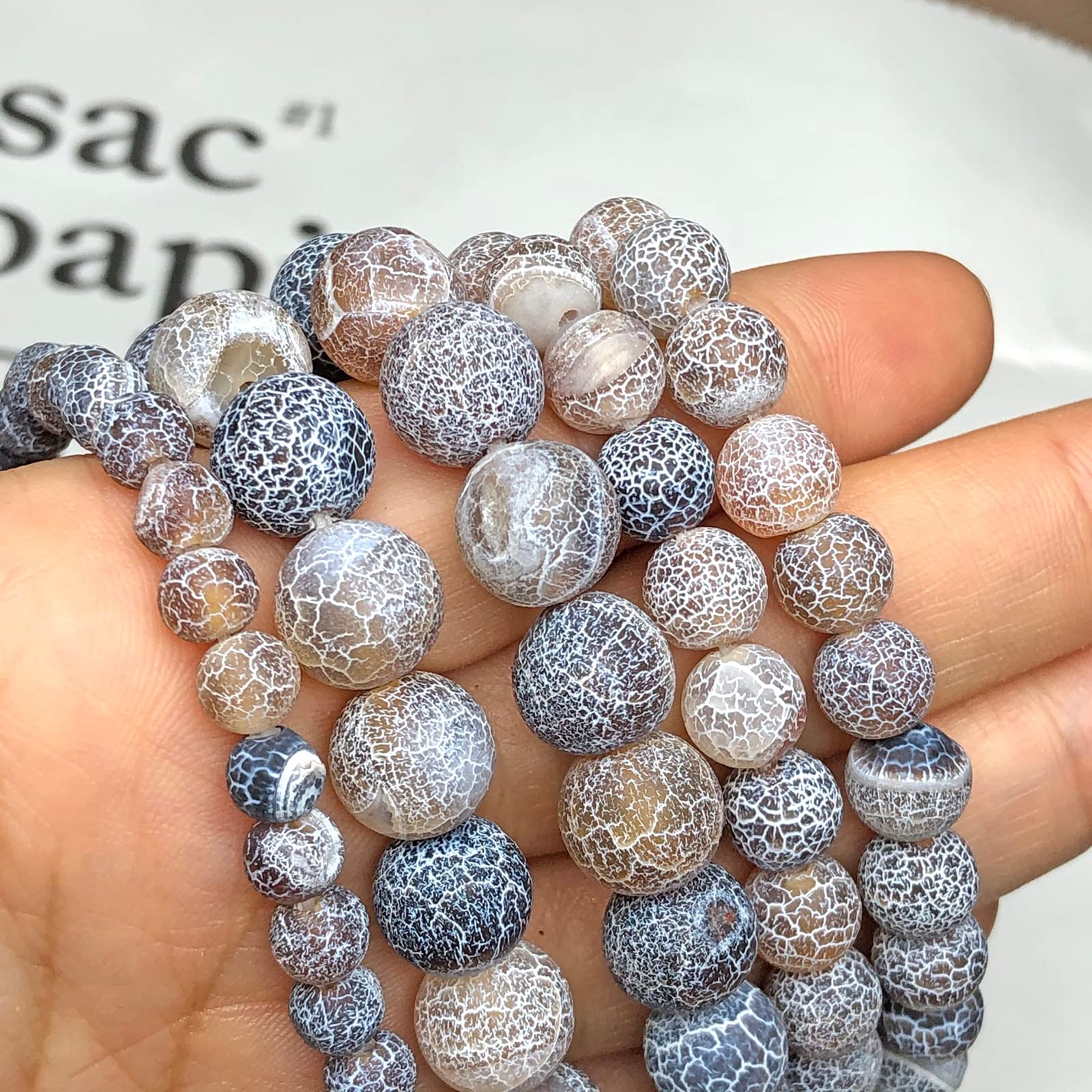 YU AAA Natural Frost Matte Brown Dragon Dream Cracked Fire Agates Stone Loose Spacer Beads for Jewelry Making DIY Charm Bracelets T309 (Item Diameter : 8mm 45-46pcs)
