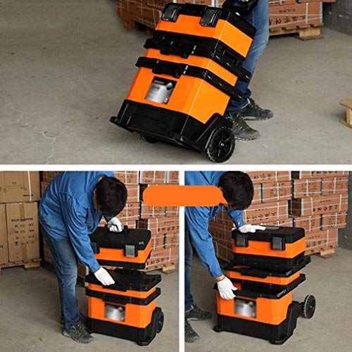 YGCBL Multifunction Portable Hand Trucks,Trolleytool Trolley Cart 3-Tier Multifunction Combined Organizer Pull Rod Household Toolbox, Bearing 50Kg, 560X390X710Mm,Black+Orange