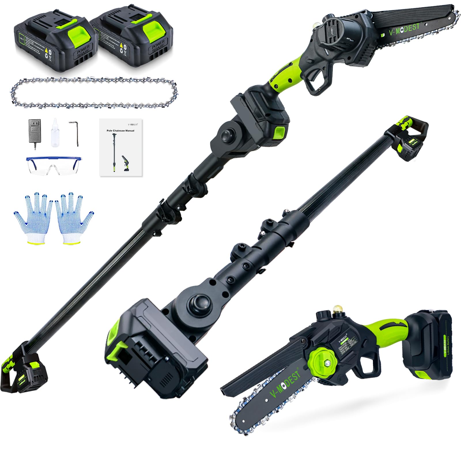 V-MODEST Mini Chainsaw Cordless 6 in. with Automatic Oiler Security Lock Low-kickback, Battery Powered Small Handheld Electric Chain Saw Left or Right Handed Use, for Branches Pruning Wood Cutting 21V