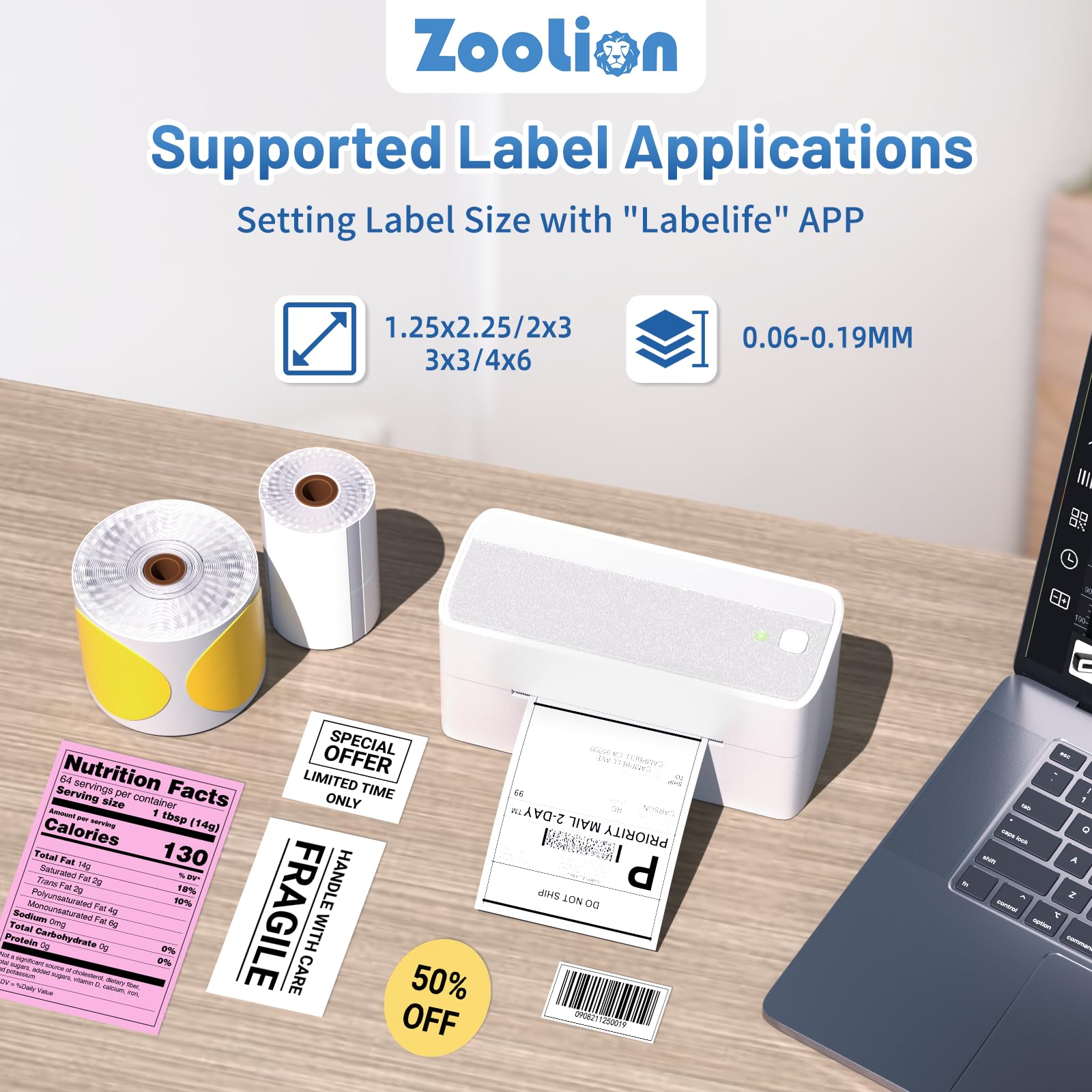 Zoolion Shipping Label Printer Bluetooth, Shipping Label Printer for Small Business, Mailing Label Printer, Compatible with iPhone Android Windows Amazon Etsy USPS