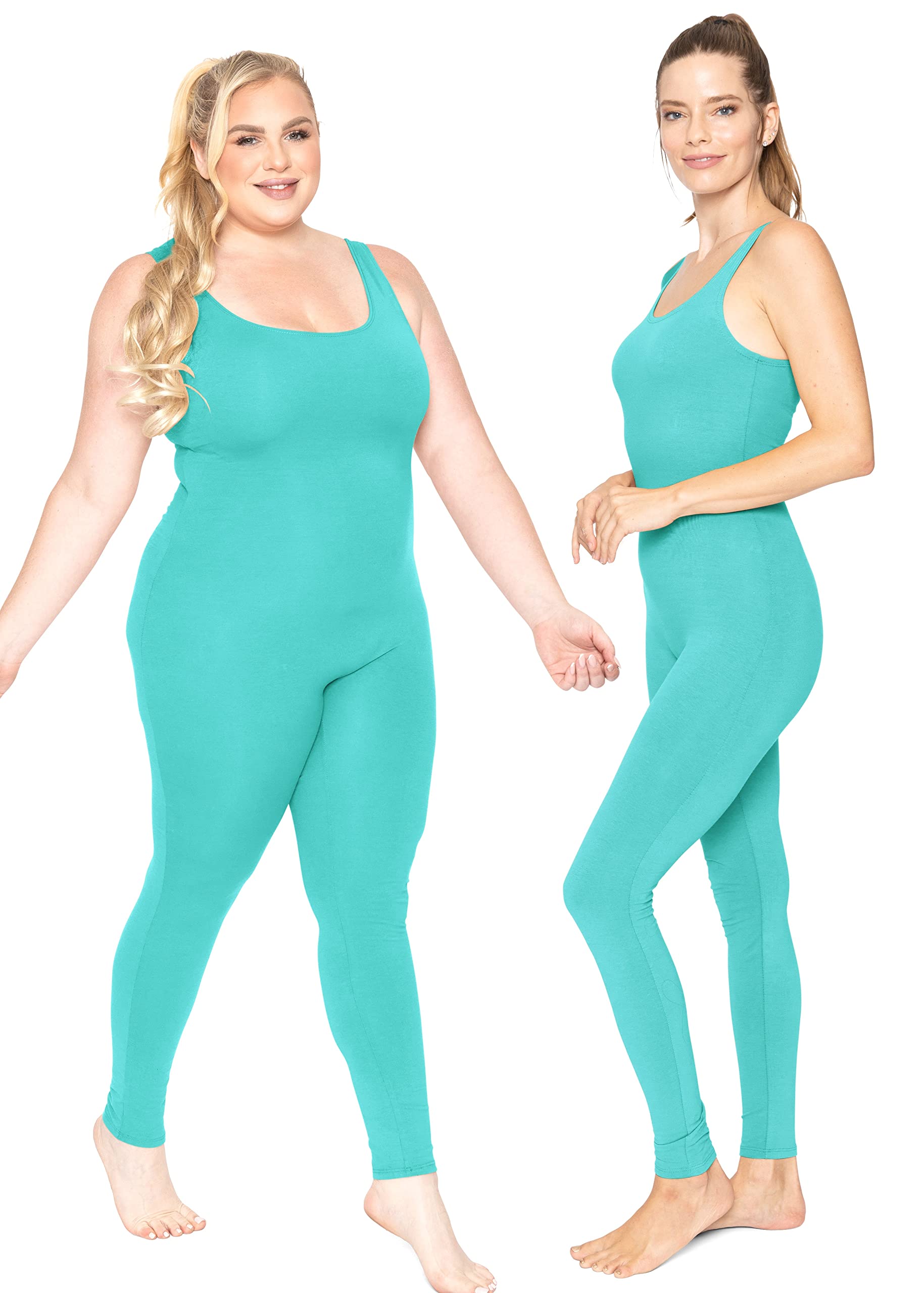 STRETCH IS COMFORT Women's Cotton Tank Unitard Turquoise Small