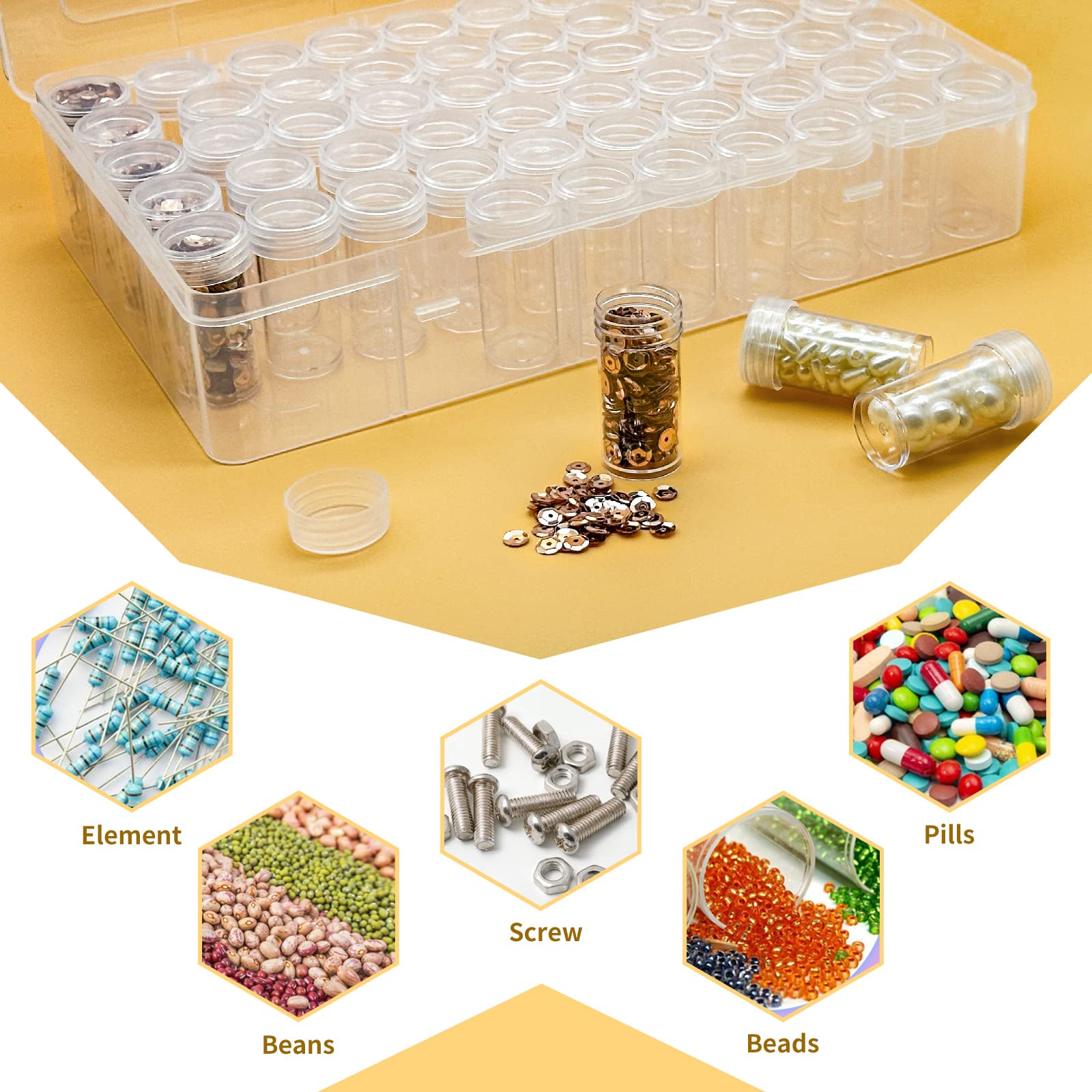 TUNE HSV Diamond Painting Storage Containers Diamond Art Accessories Seed Bead Plastic organizers and storage Box with Label Stickers (60 Grids)