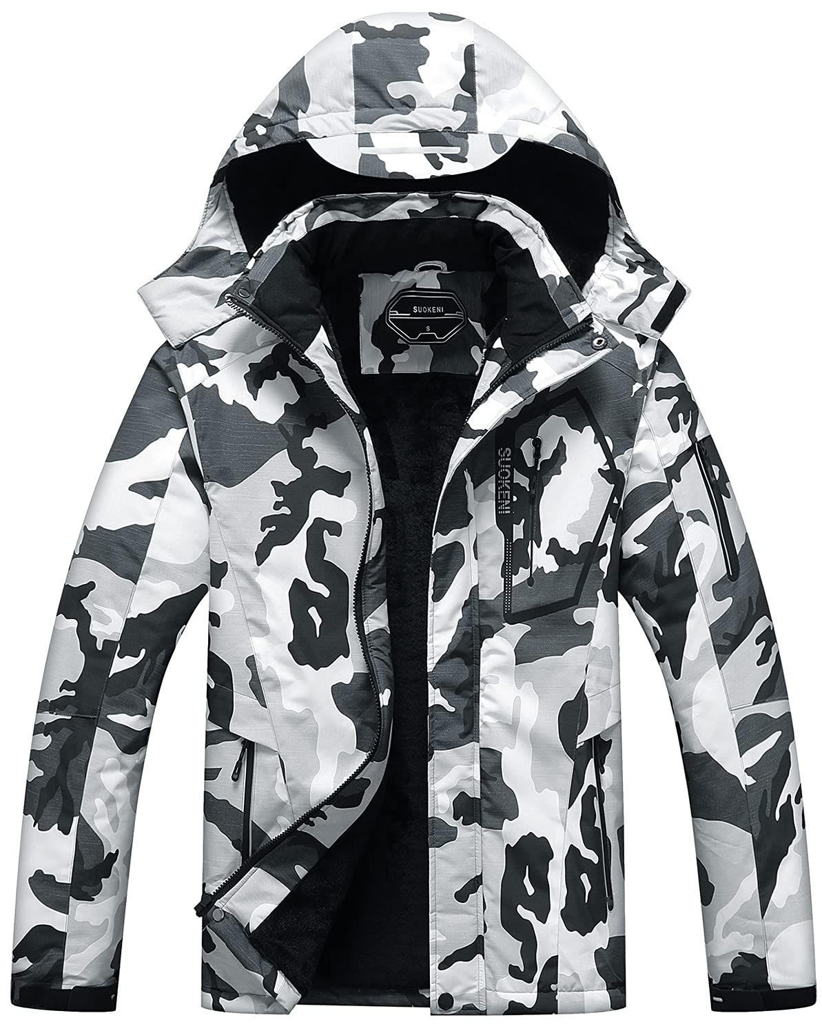 SUOKENI Men's Waterproof Ski Jacket Warm Winter Snow Coat Hooded Raincoat XX-Large