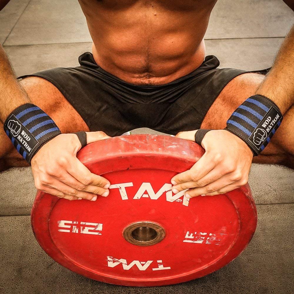 WOD Nation Wrist Wraps for Weightlifting, 12β Professional Gym Wrist Straps w/Thumb Loop Men & Women, Wrist Support Wraps for Strength Training, Powerlifting & Bodybuilding (Black/DK Blue)
