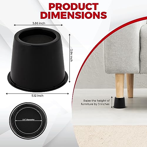 Utopia Bedding Bed Risers 3 Inch - 8 Pack - Round Furniture Risers with Top Anti-Slip Foam with Metal Plate & Bottom Rubber Pads - Bed Risers Heavy Duty for Sofa, Couch & Chair Lifts (Black)
