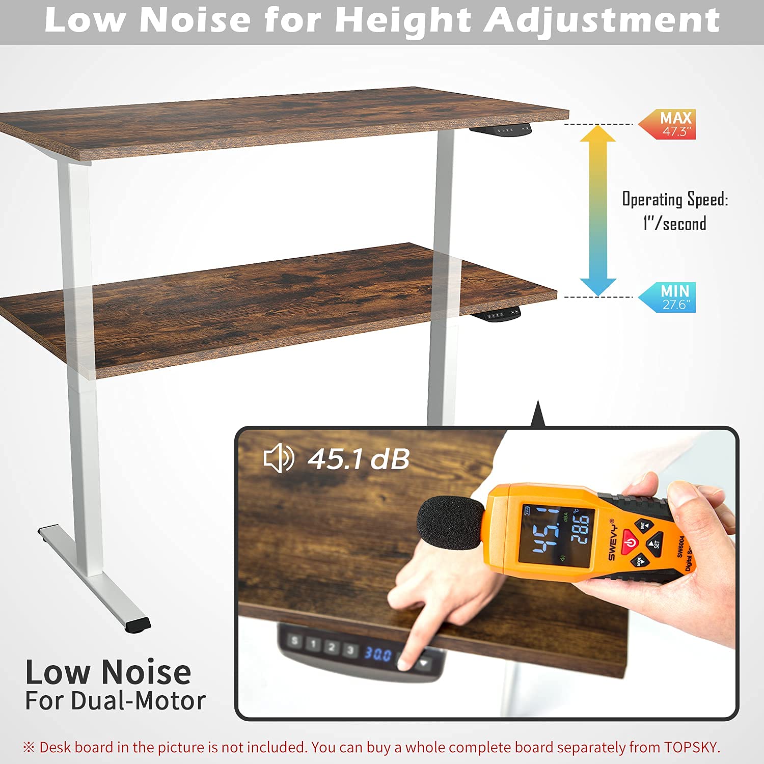 TOPSKY Dual Motor Electric Adjustable Standing Computer Desk White Frame with 58.3ββx26.8ββ Oak Board