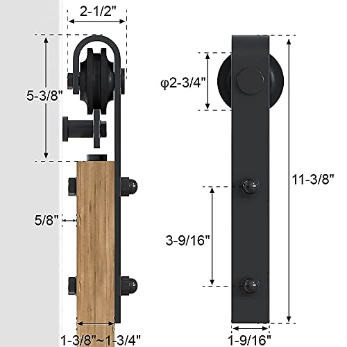 WINSOON 6FT Sliding Barn Wood Door Hardware Cabinet Closet Kit with Set of 2 Pcs Black Painted Solid Steel Gate Handle Kit