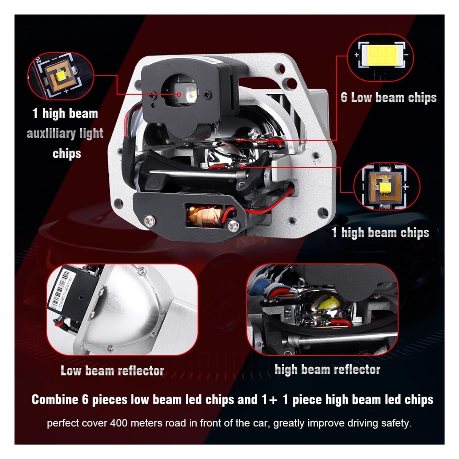 ZALIX 70W Auxiliary Lights Bi LED Projector Car Lenses in Headlight 3R G5 Hyperboloid Matrix Lens 6000K Diodes Retrofit Kits (Color : with E Shrouds)