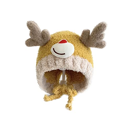 wjiNFDFG Funny Christmas Hat Baby Hat Winter Christmas Little Deer Horn ChildrenPullover Hat Boys and Girls (Yellow, one Size)