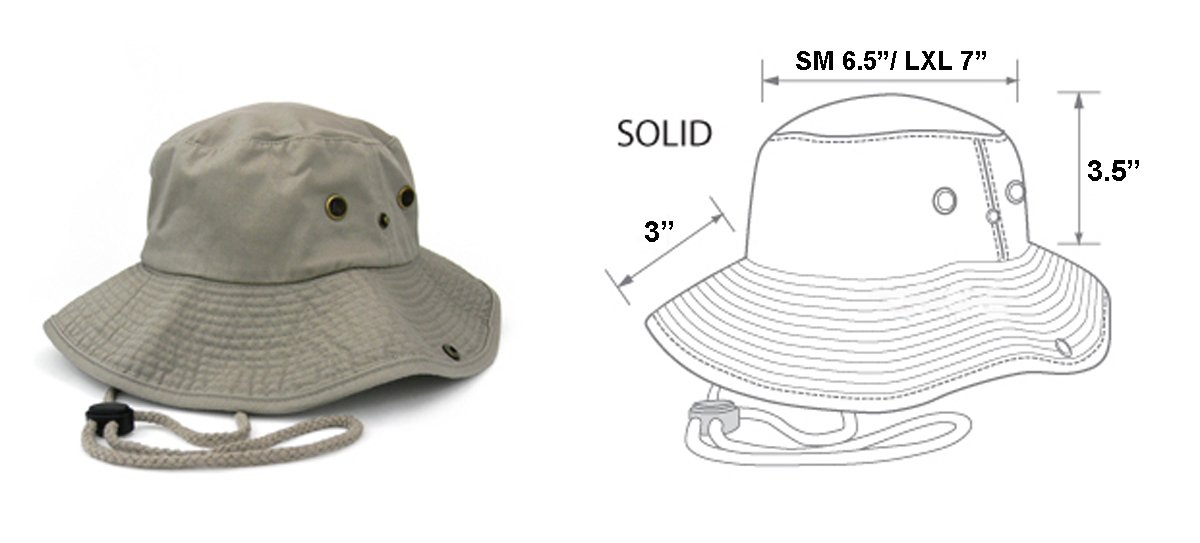 Summer Outdoor Boonie Hunting Fishing Safari Bucket Sun Hat with adjustable strap(Khaki,LXL)