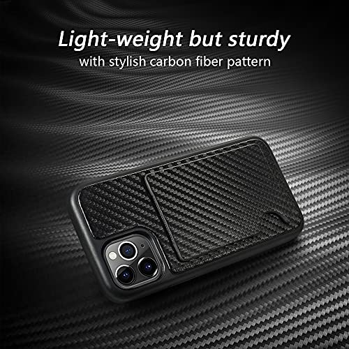 ZVEdeng Compatible with iPhone 12 Wallet Case, Card Holder Case for iPhone 12 Pro, Credit Card Holder Card Clip Case Shockproof Carbon Fiber Slim Card Grip Case for iPhone 12/12 Pro 6.1'' Black