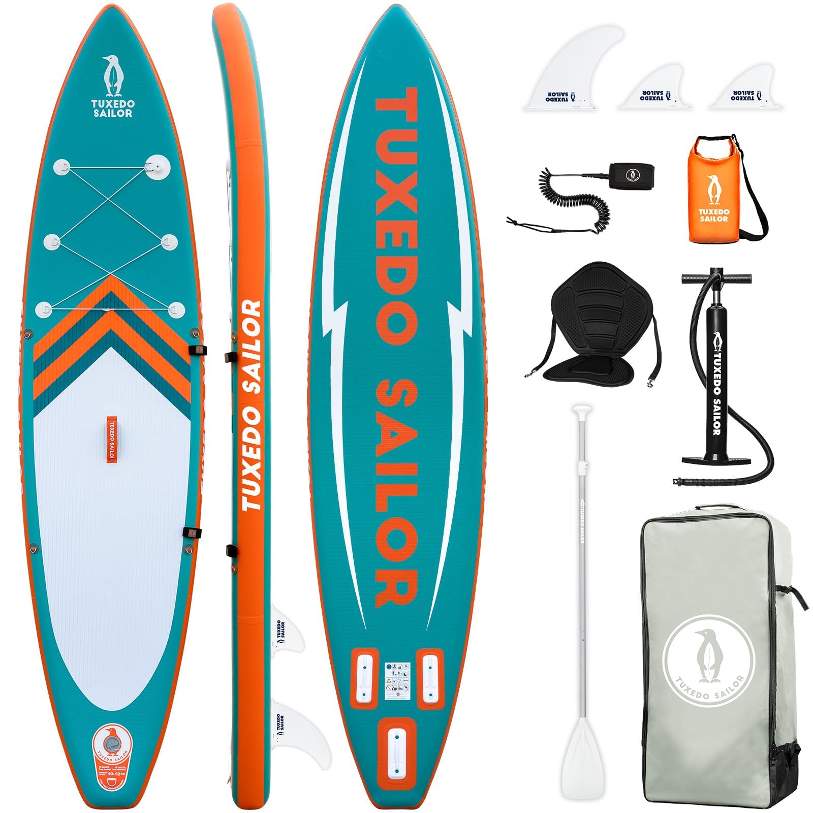 Tuxedo Sailor Inflatable 11'×30"×6" Ultra-Light SUP for All Skill Levels Everything Included with Stand Up Paddle Board, Adj Paddle, Pump, ISUP Travel Backpack, Leash 10L Waterproof Bag