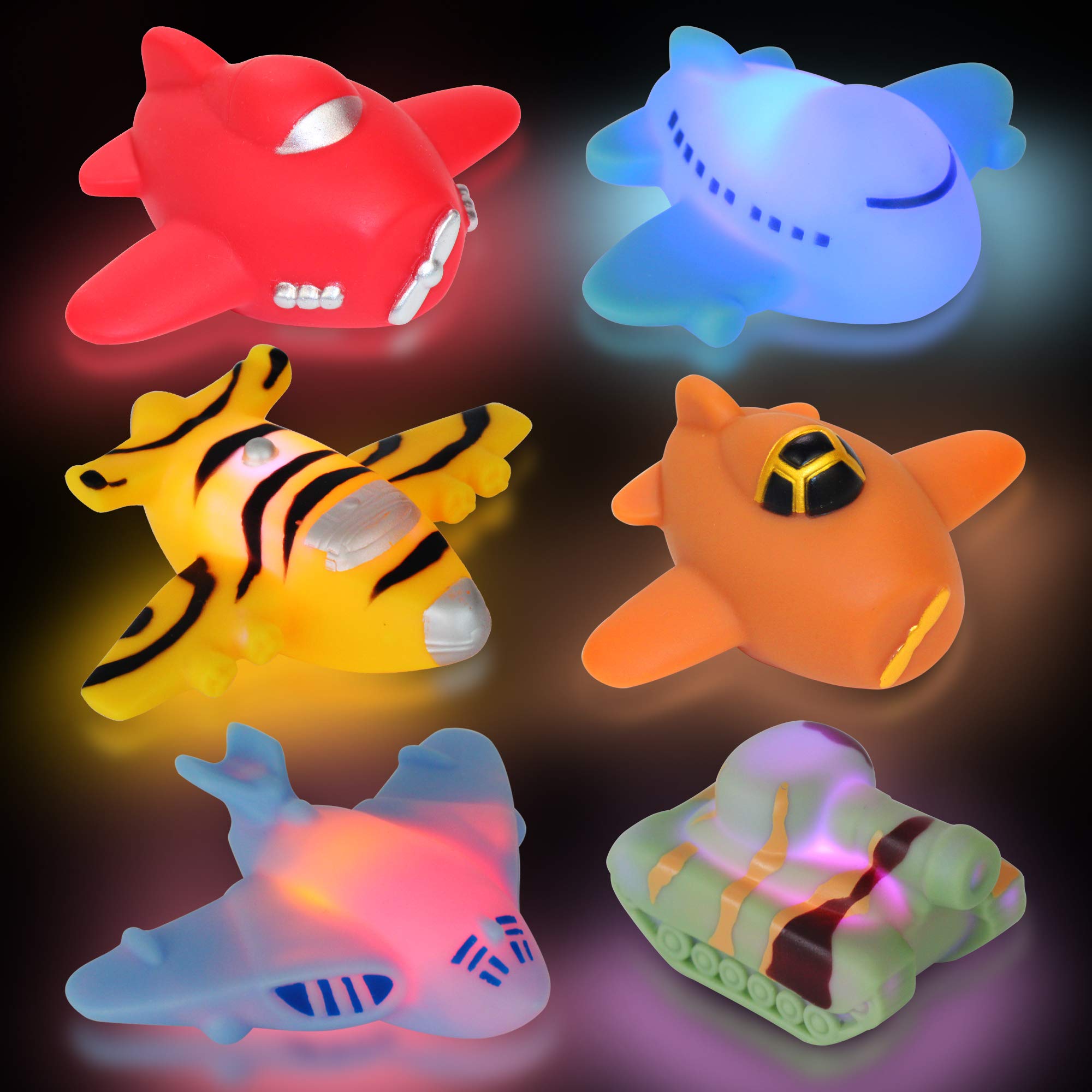 yoliyogo Floating Plane Toy with Auto Flashing Airplane and Tank Model Bath Floaties Play Set 6 pcs