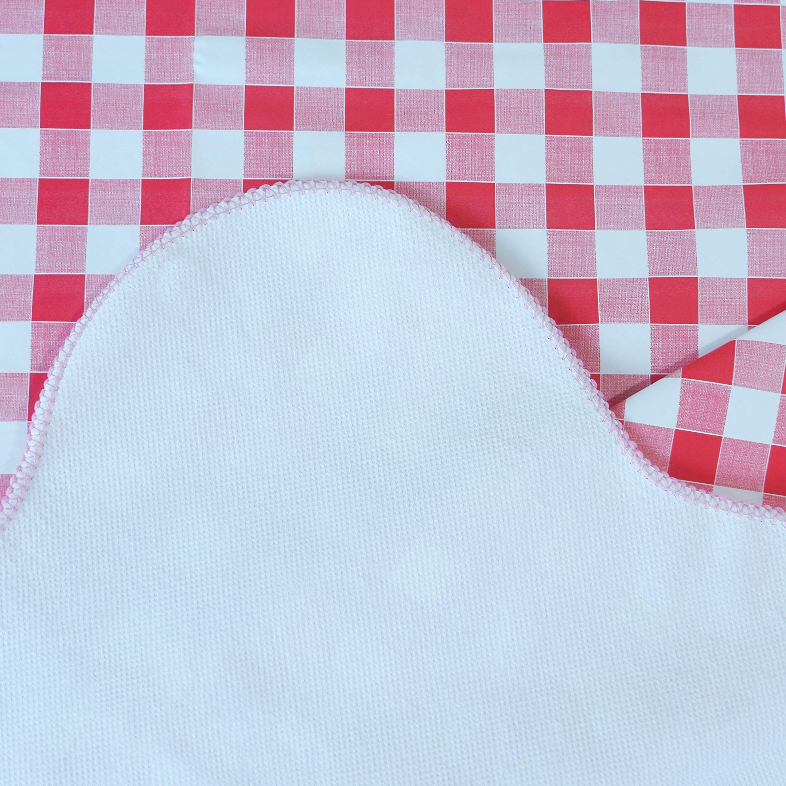Waterproof Tablecloth Square, Red and White Checkered Plastic Table Cover, Vinyl with Flannel Backing for Dining Kitchen Picnic (54x54 inch)