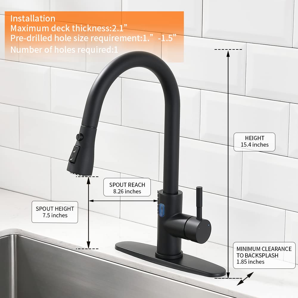 Touchless Kitchen Faucet with Pull Down Sprayer for Kitchen Sink Black High Arc Single Hole Deck Mounted Stainless Steel