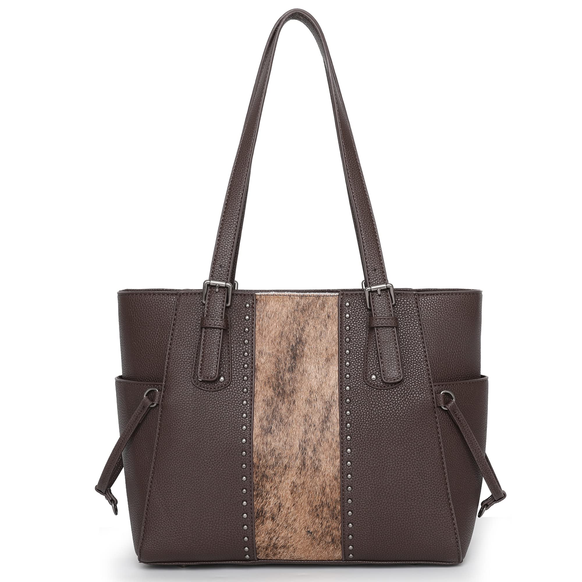 Women's Concealed Carry Cowhide Leather Tote Western Large Shoulder Handbags and Purses with Studs TR132G-8317CF