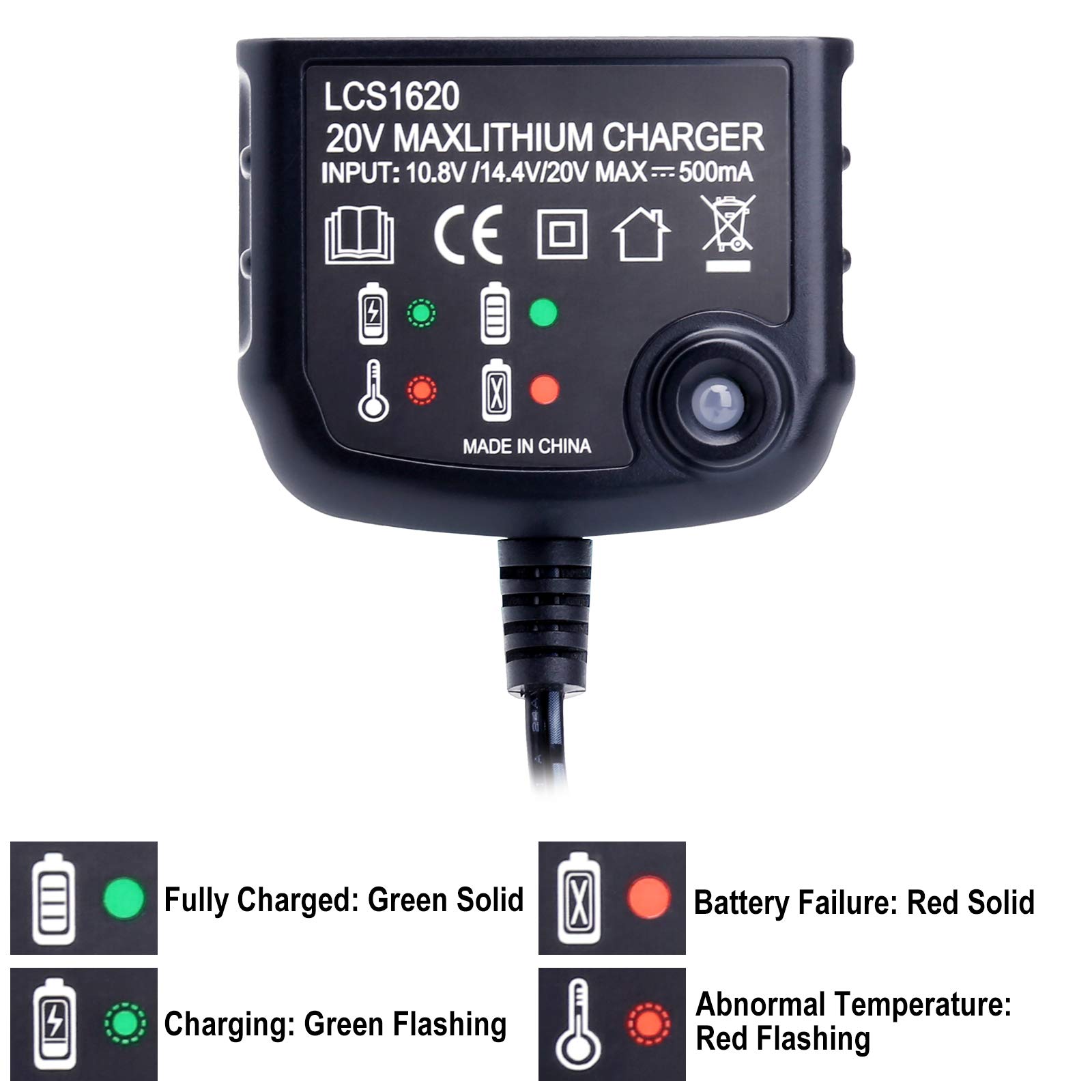 Yongcell LCS1620 Lithium Battery Charger Compatible with Black Decker 20V Lithium Battery LBXR20 Replacement for Black and Decker 20V Charger