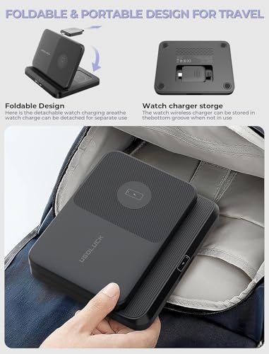 Wireless Charging Station for Samsung and Android, 3 in 1 Foldable Wireless Charger Fast Charger Stand for Galaxy S24/S23/S22/S21/S20 Z Fold 5/4/3 Z Flip 5/4/3, Note20 Ultra, Watch 6/5/Pro/4/3, Buds