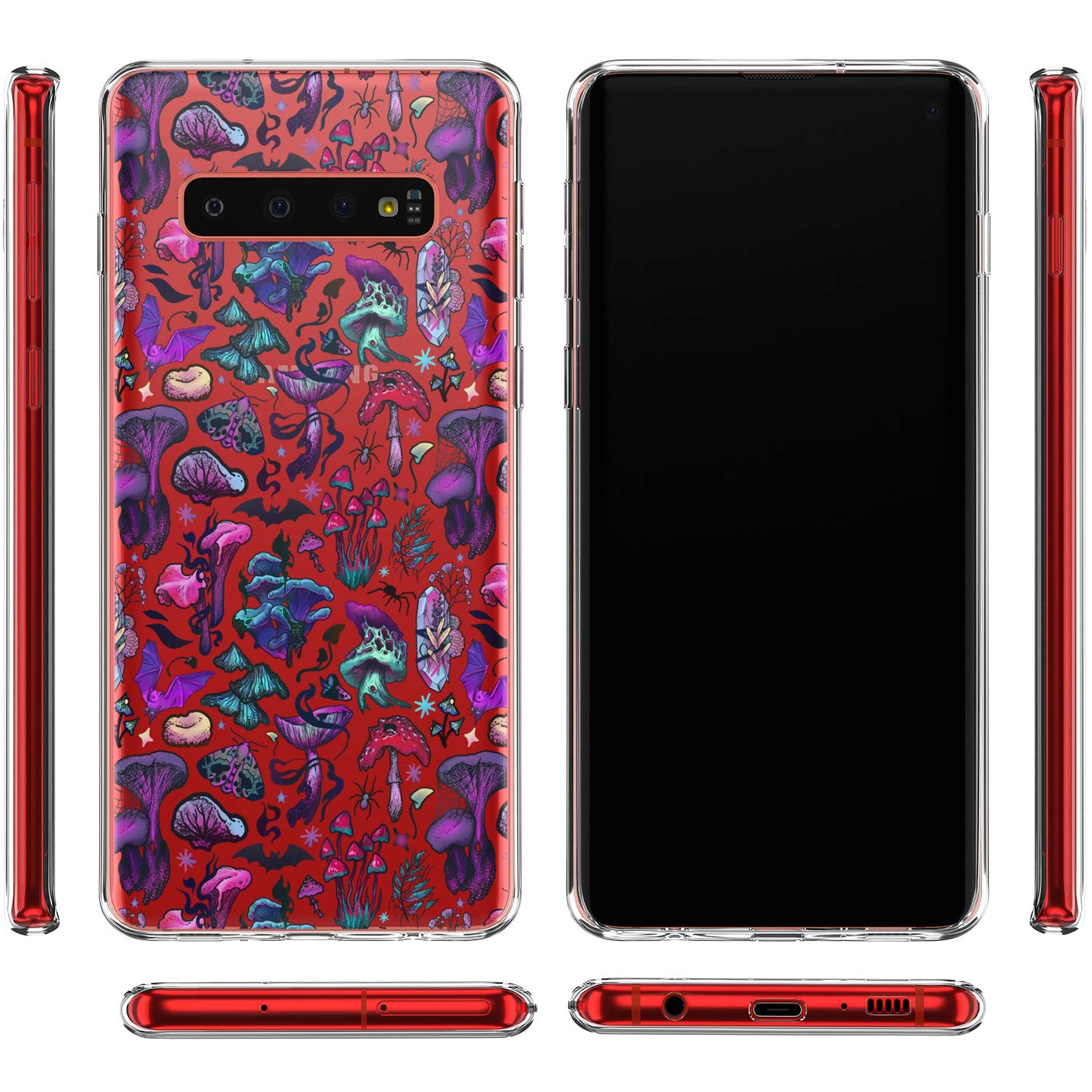 TPU Phone Case Compatible with Samsung A72 A71 5G A70 A51 A50 A32 A21 A11 A12 A13 A14 A01 Clear Silicone Forest Mushrooms Lightweight Amanita Witchy Magic Moth Shockproof Protective Bats