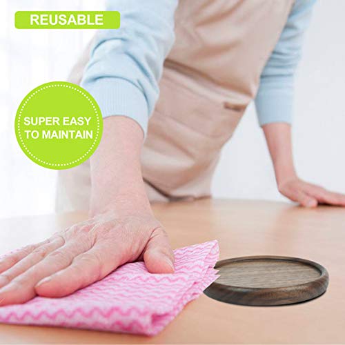 Wood Coasters for Drinks, 4 PCS Walnut Wooden Drink Coasters, Absorbent Heat Resistant Reusable Desk Coaster Tray for Home Office Table & Furniture Protection