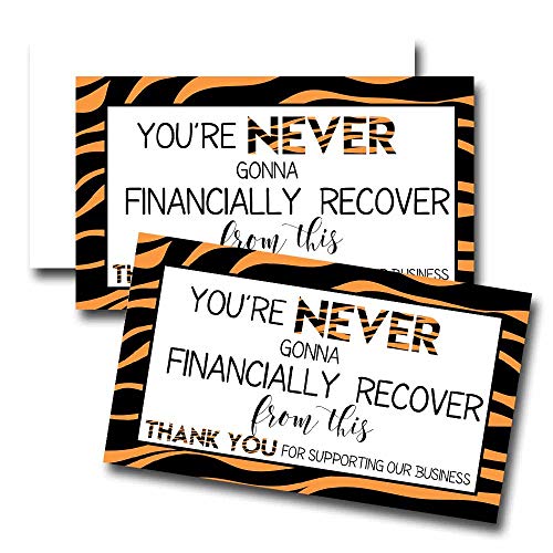 You're Never Gonna Financially Recover Tiger Print Thank You Customer Appreciation Package Inserts for Small Businesses, 100 2" X 3.5β Single Sided Insert Cards by AmandaCreation