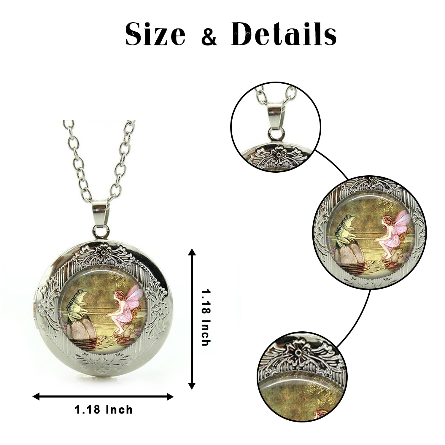 Women's Custom Locket Closure Pendant Necklace Frog and Fairy Fairy Tale Pixie Fantasy Art Included Free Silver Chain, Best Gift Set
