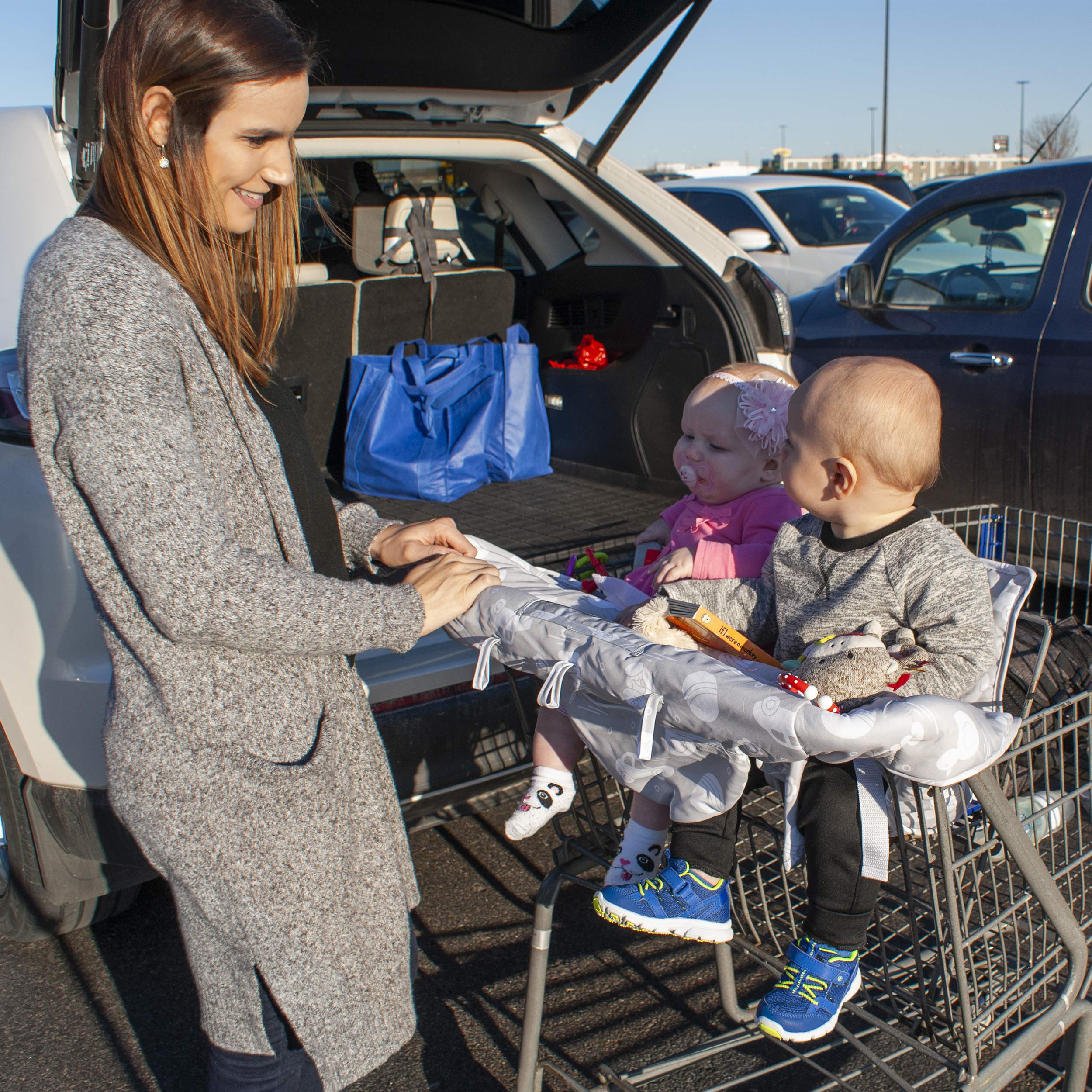 Twins Double Shopping Cart Covers fits Regular and Warehouse Large Child Grocery Basket Seats with Optional 2 or 4 Leg Holes Ditto Kiddo by Oopsababy