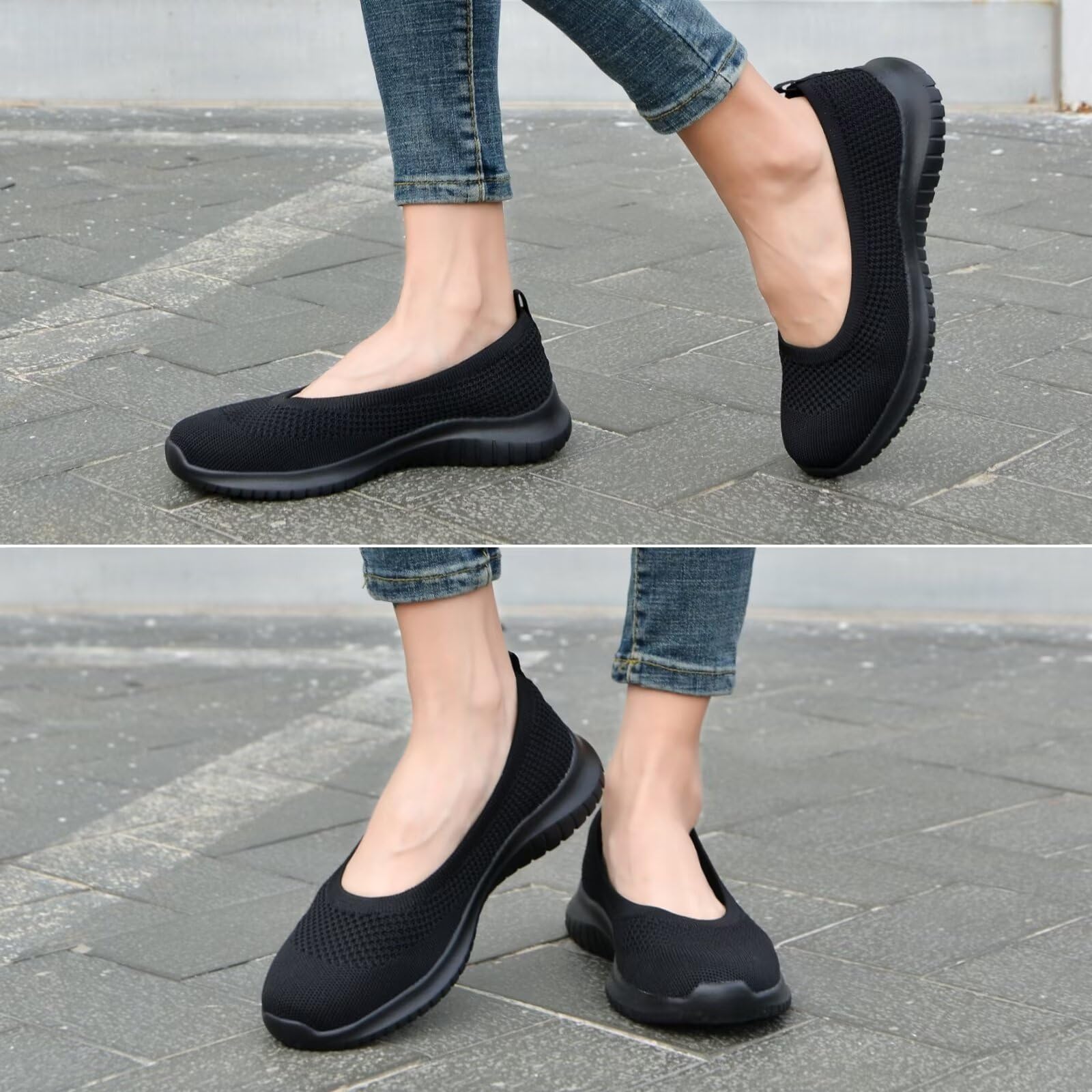 Zuwoigo Women’s Slip-On Walking Shoes Lightweight & Comfortable Casual Loafers Breathable Sneakers 7 B(M) US All Black