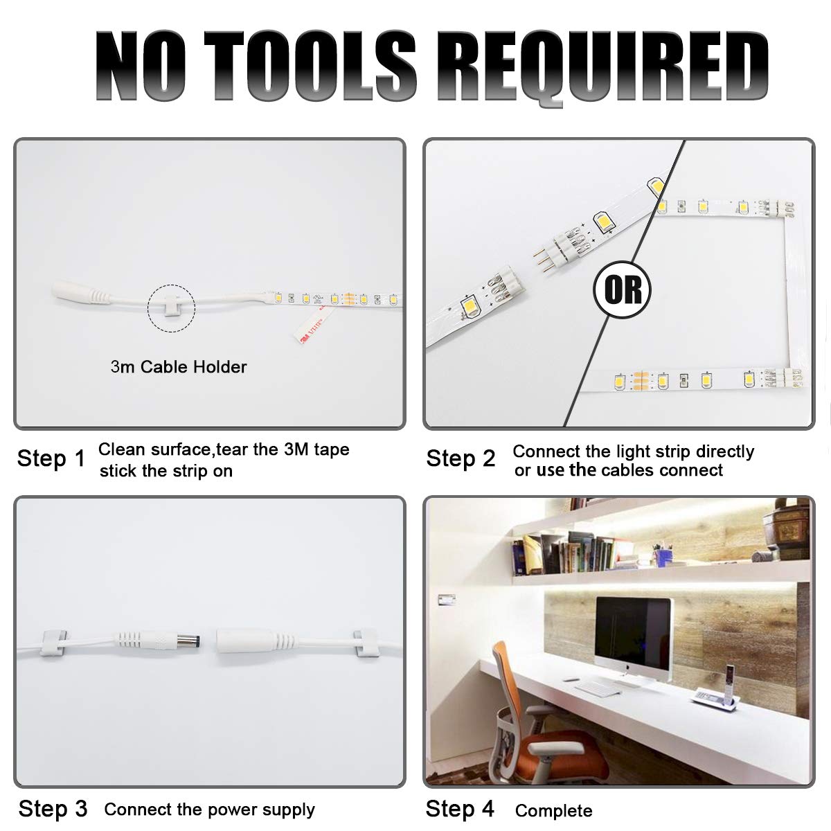 wobsion White Led Strip Lights, Under Counter Lights for Kitchen, Flexible Under Cabinet Led Light for Kitchen,Shelf,Cupboard,Desk,Mirror,6.6 Feet DIY Rope Light,12V DC Power,120 LEDs,6000K,4 Panel