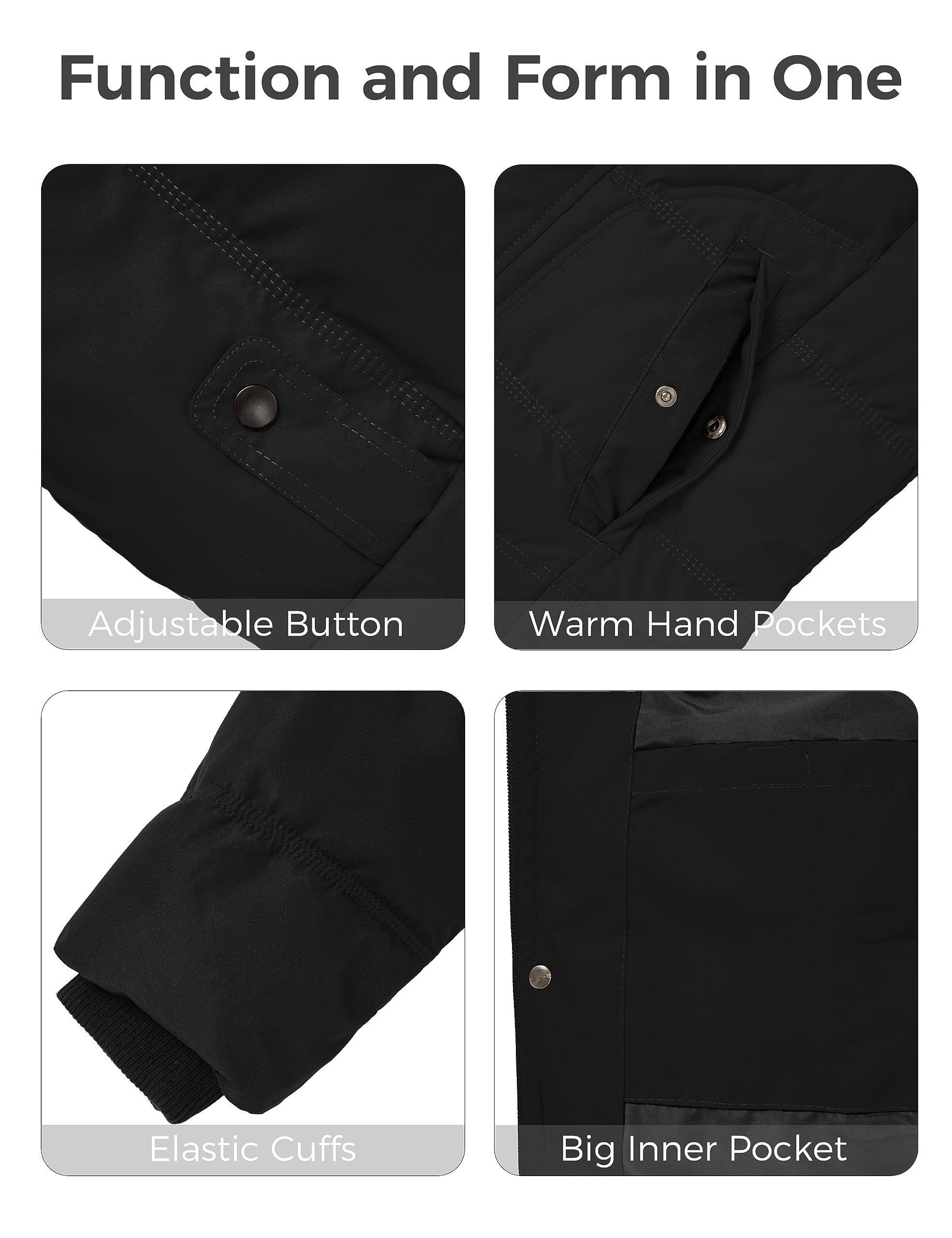 wantdo Men's Casual Bubble Coat with Fur Hood Warm Parka Jacket (Black, 2X-Large)