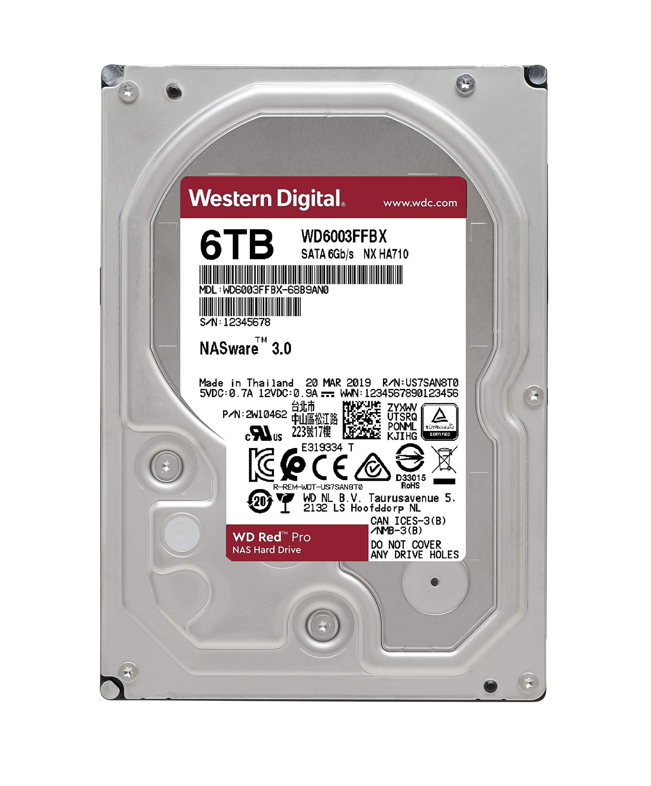WD Red Pro 6TB NAS Internal Hard Drive - 7200 RPM Class, SATA 6 Gb/s, 256 MB Cache, 3.5" - WD6003FFBX (Renewed)