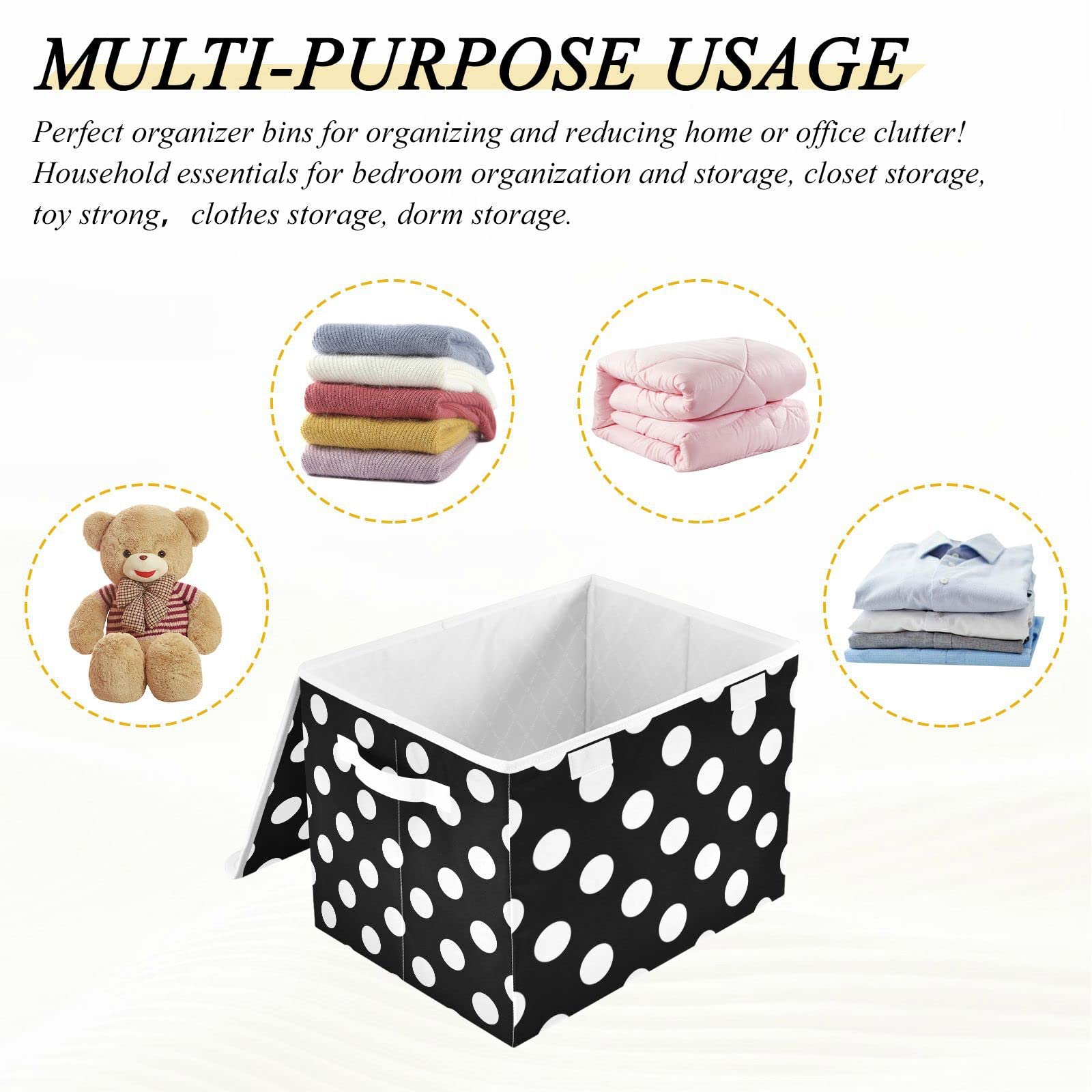 xigua Polka Dot Storage Basket Collapsible Rectangle Storage Bin Shelves Basket Organizer with Lid and Handle for Closet, Office, Nursery, Home Decor