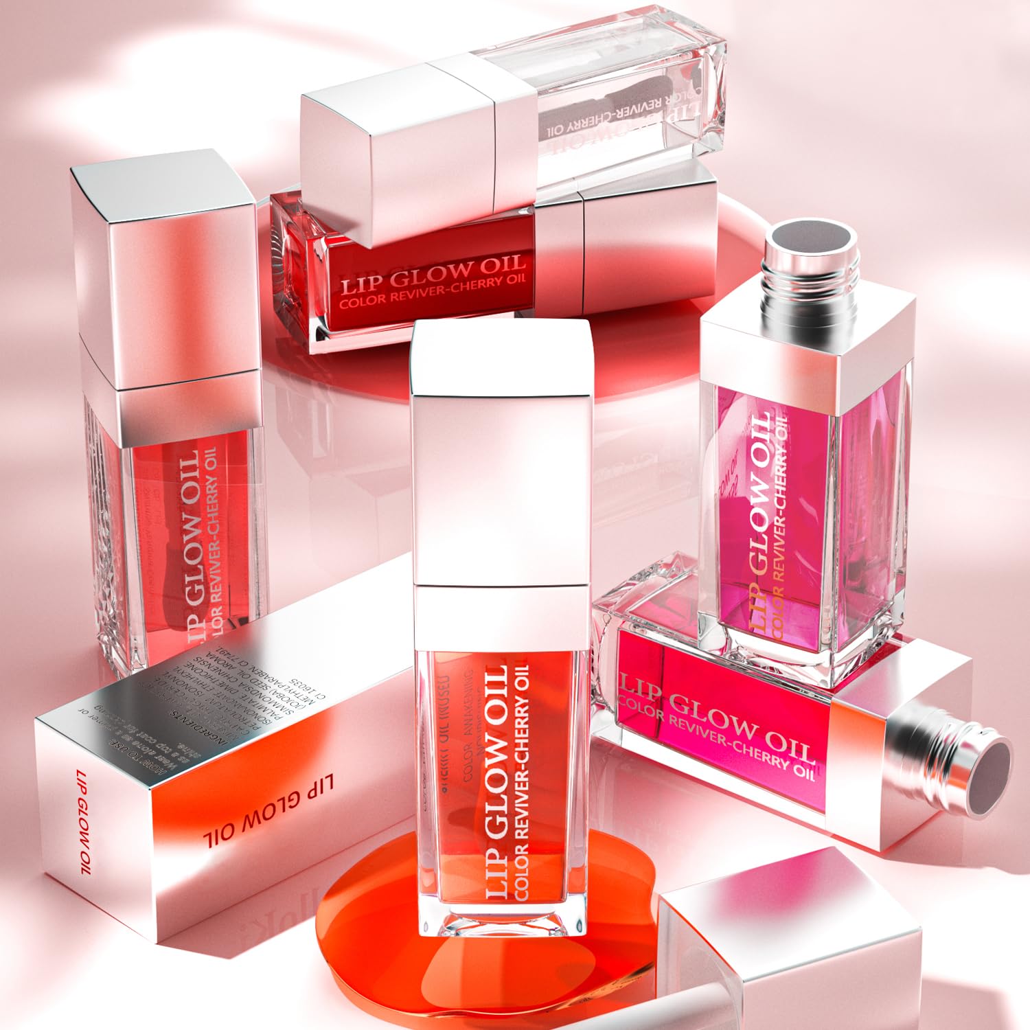 Yrarbil Hydrating Lip Glow Oil, Moisturizing Lip Plumper Gloss, No-Sticky Transparent Plumping Lip Gloss Tinted Lip Balm for Lip Care and Dry Lips (Cherry)