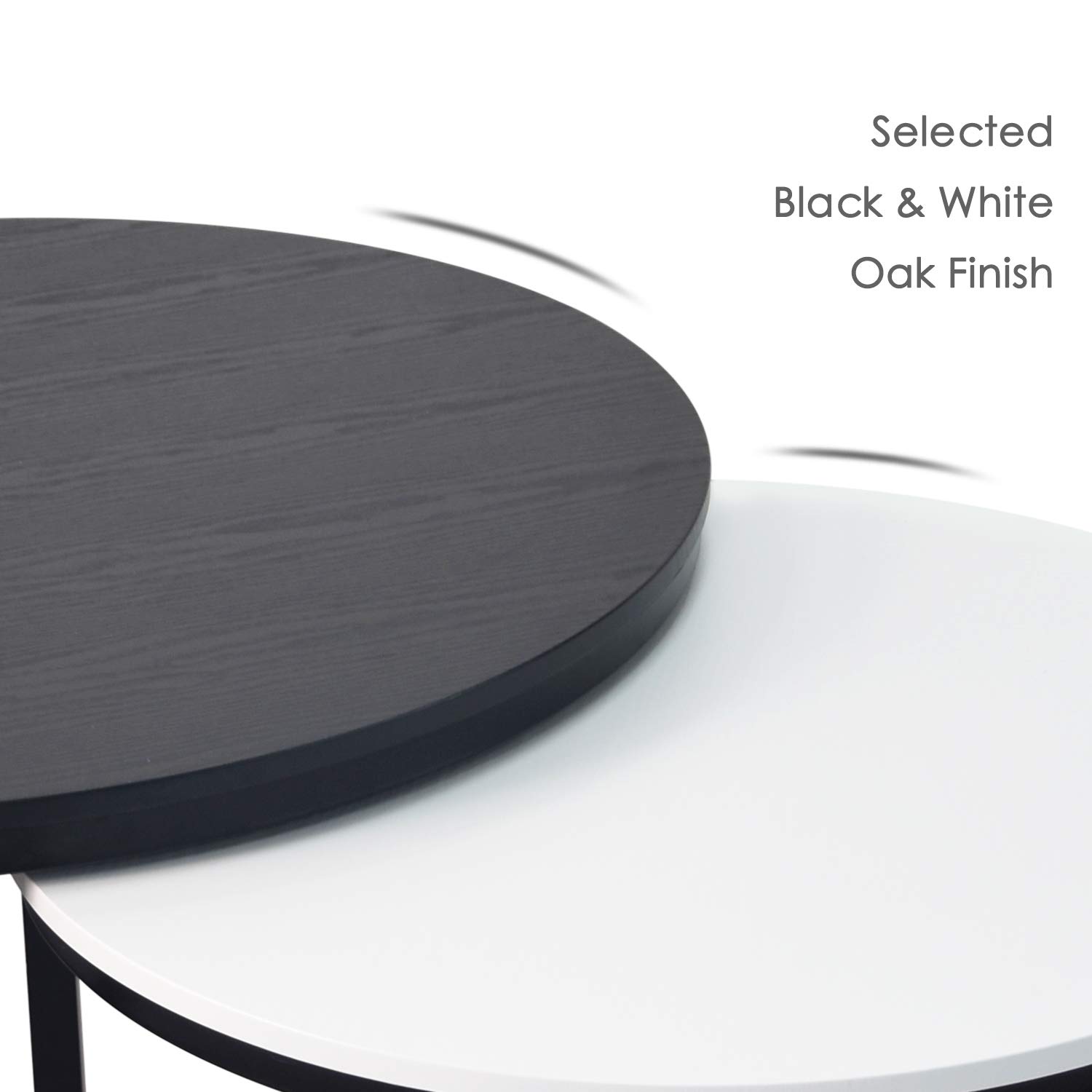 Usinso Round Coffee Tables,2 Round Nesting Table Set Circle Coffee Table with Storage Open Shelf for Living Room Modern Minimalist Style Furniture Side End Table of Stable(Black & White)