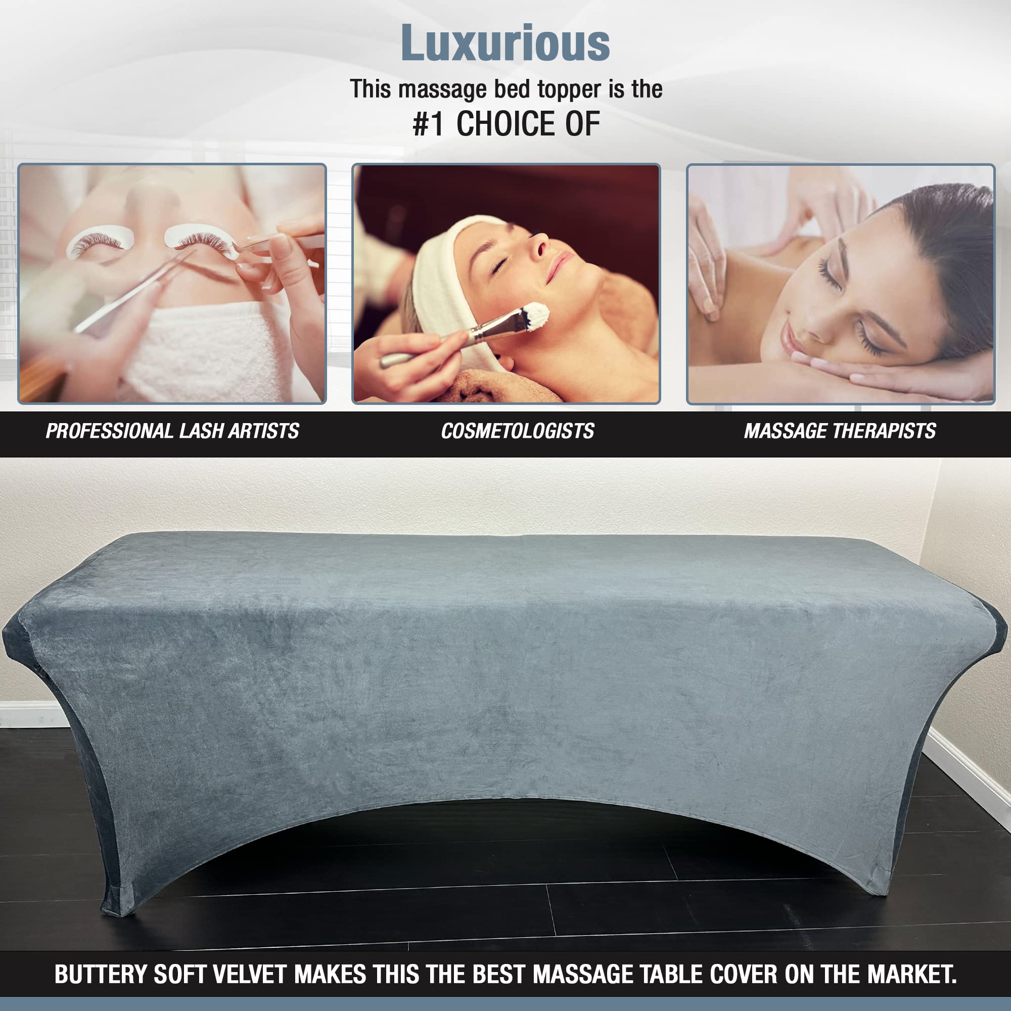 Xolloz Velvet Spa Bed Cover for Lash Extension Bed Lash Bed Cover - Excellent for a Lash Table or Massage Bed (Gray)
