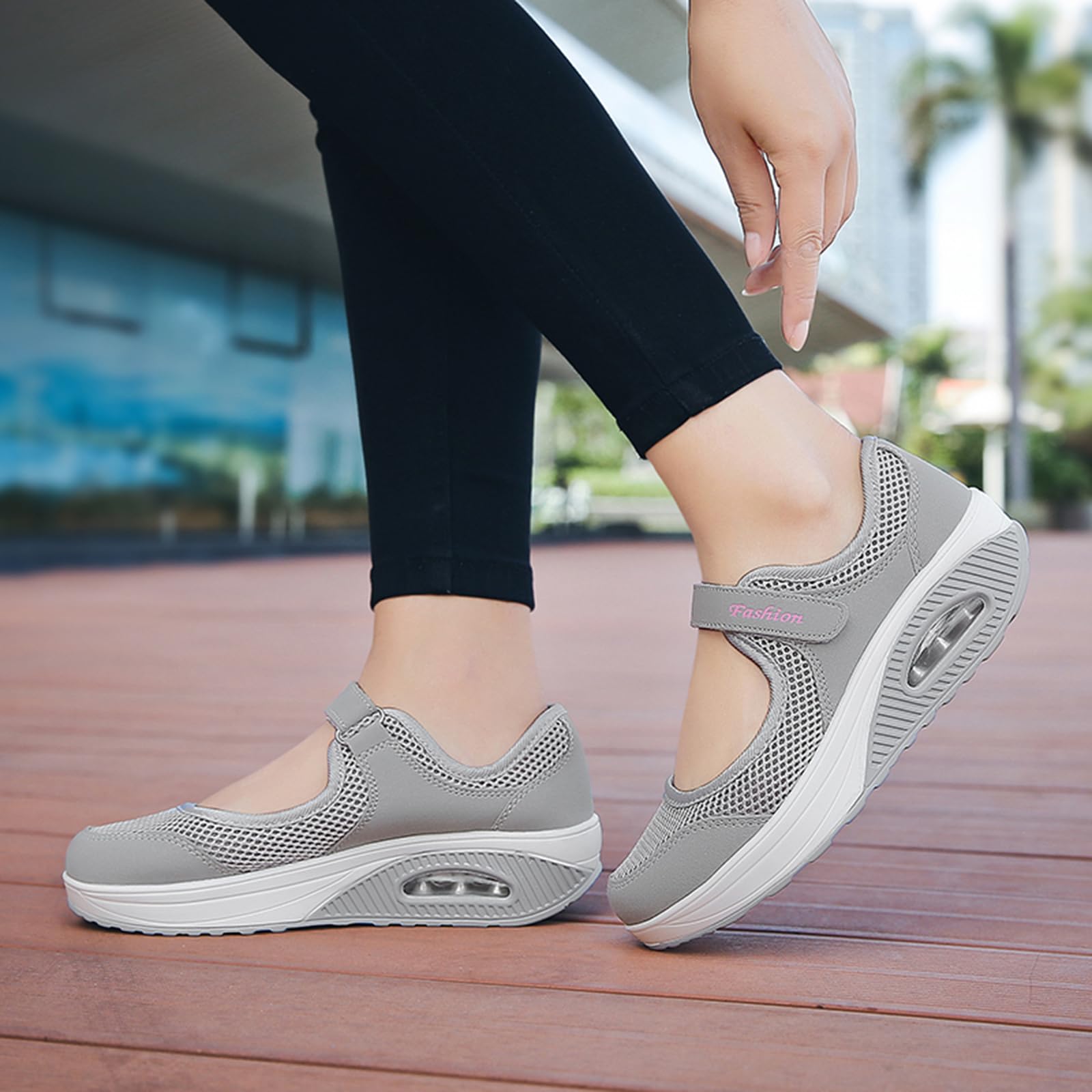 Women's Comfortable Working Nurse Shoes Non-Slip Adjustable Breathable Walking Buffer Fitness Casual Nursing Orthotic Lightweight Shoes Arthritis Diabetes Heel Pain Grey