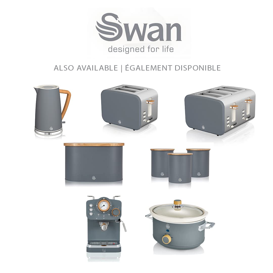 Swan Nordic Espresso Maker Machine, 15 Bars of Pressure, Milk Frother, 1.2L Tank, Scandi Style Matte Finish Slate Grey (SK22111GRYN)