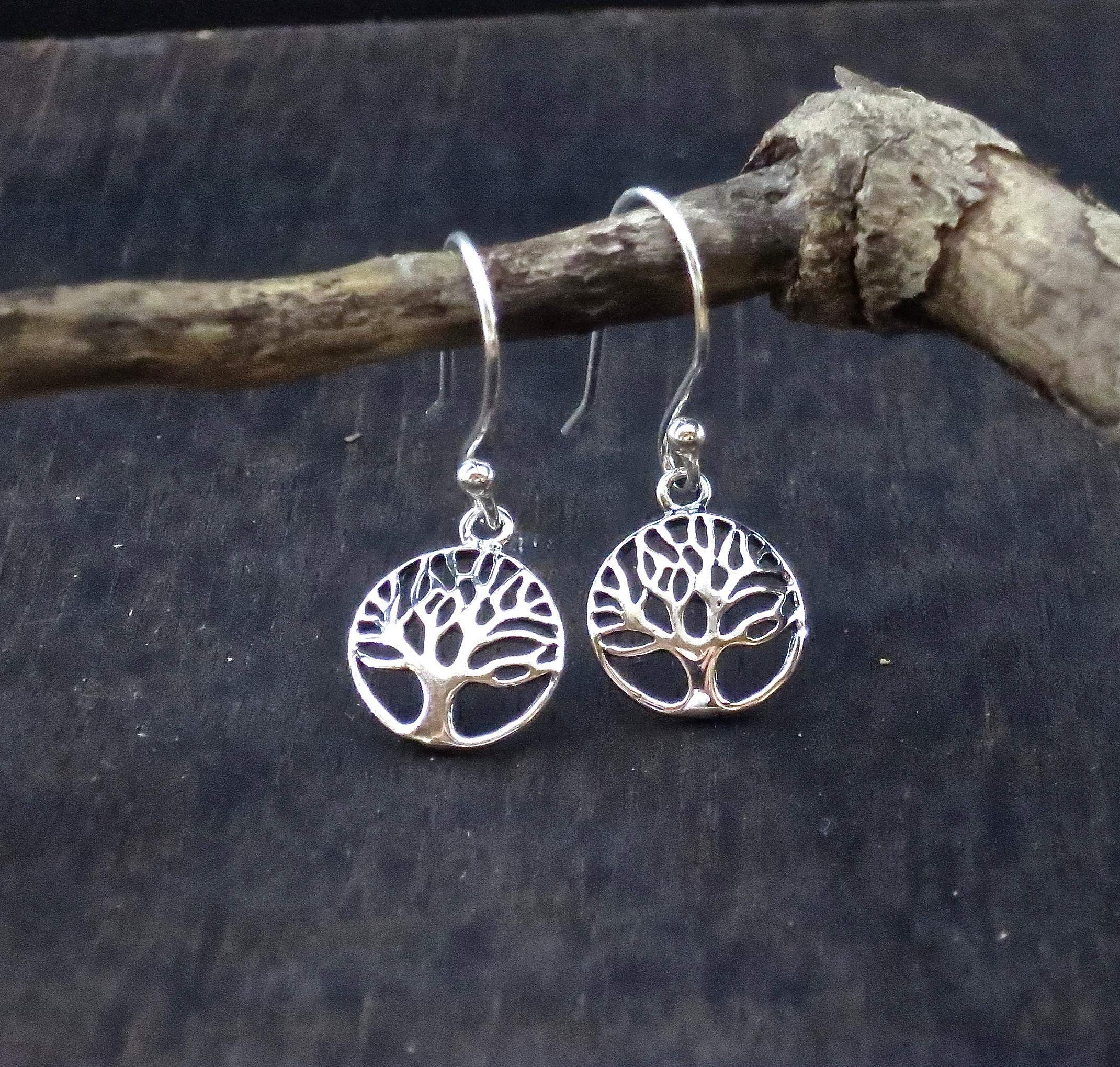 Tree of Life Earrings for women, Sterling Silver 925 dangle earrings, Tree earrings, Boho earrings, Round dangle earrings, Small silver earrings, Everyday earrings, Drop earrings, Minimalist earrings