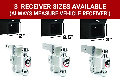 Weigh Safe Adjustable Trailer Hitch Ball Mount - 8" Adjustable Drop Hitch for 2.5" Receiver - Premium Heavy Duty Aluminum Trailer Tow Hitch w/Chrome Plated Tow Balls (2" & 2 5/16") - 18,500 GTW